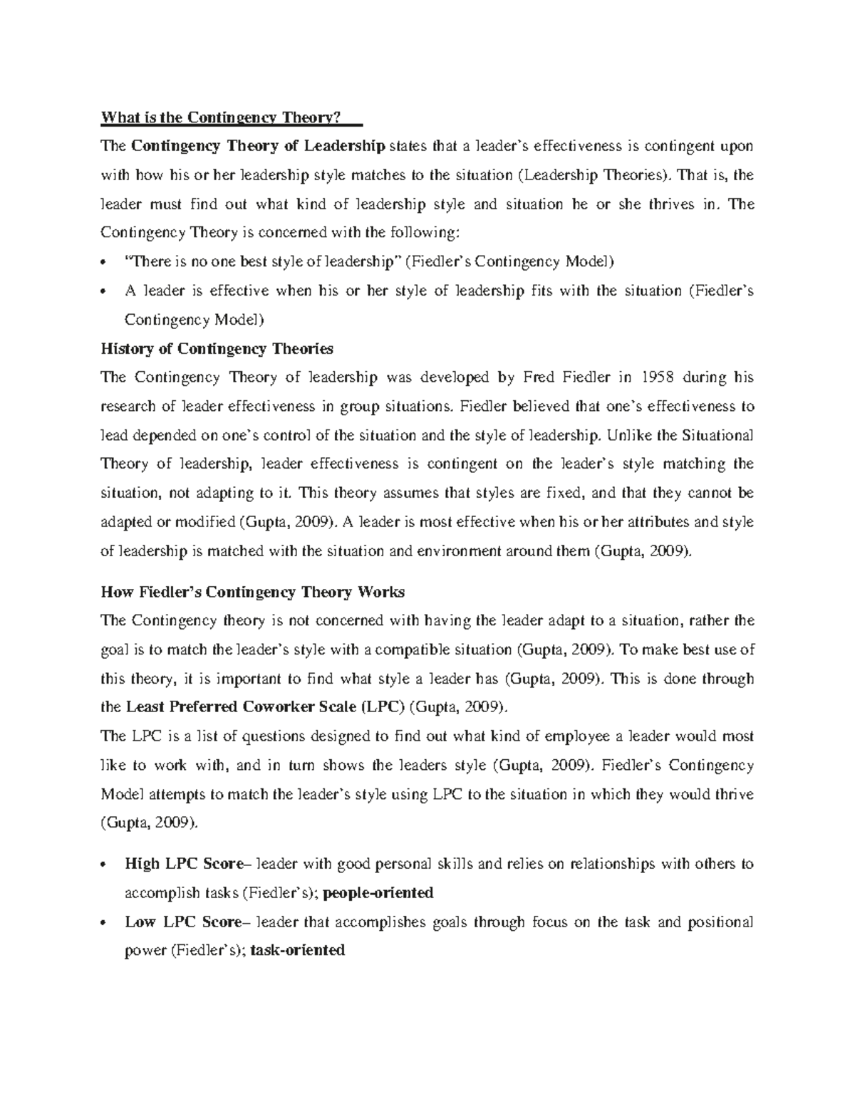 Contingency Theory of Leadership: Overview & Key Insights - Studocu