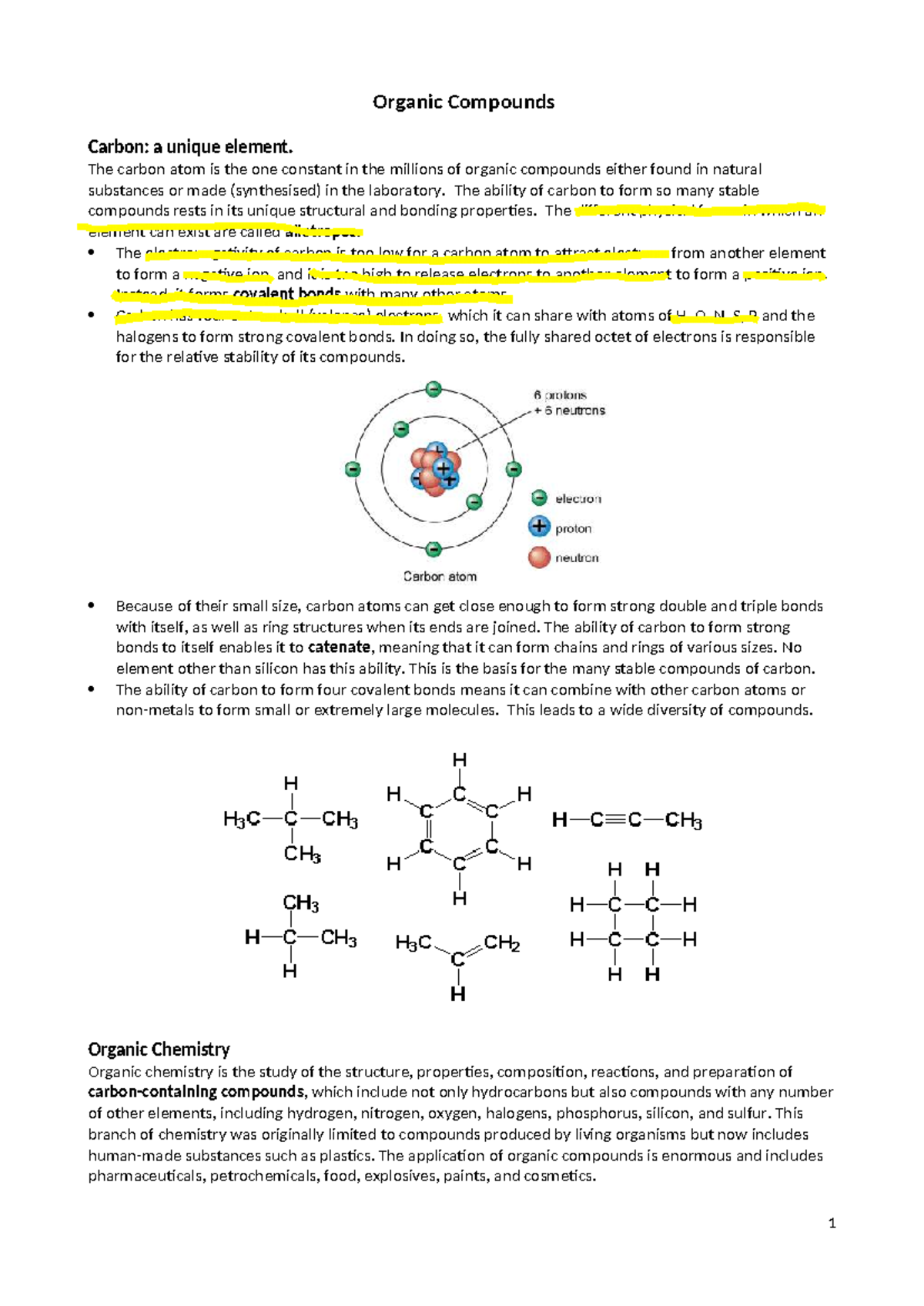 Organic Compounds: The Unique Role of Carbon in Chemistry - Studocu