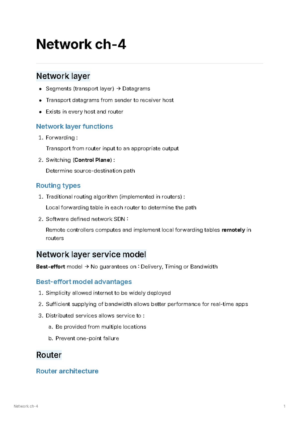 Network Layer Functions and Routing Algorithms - Ch 4 - DAADF - Studocu