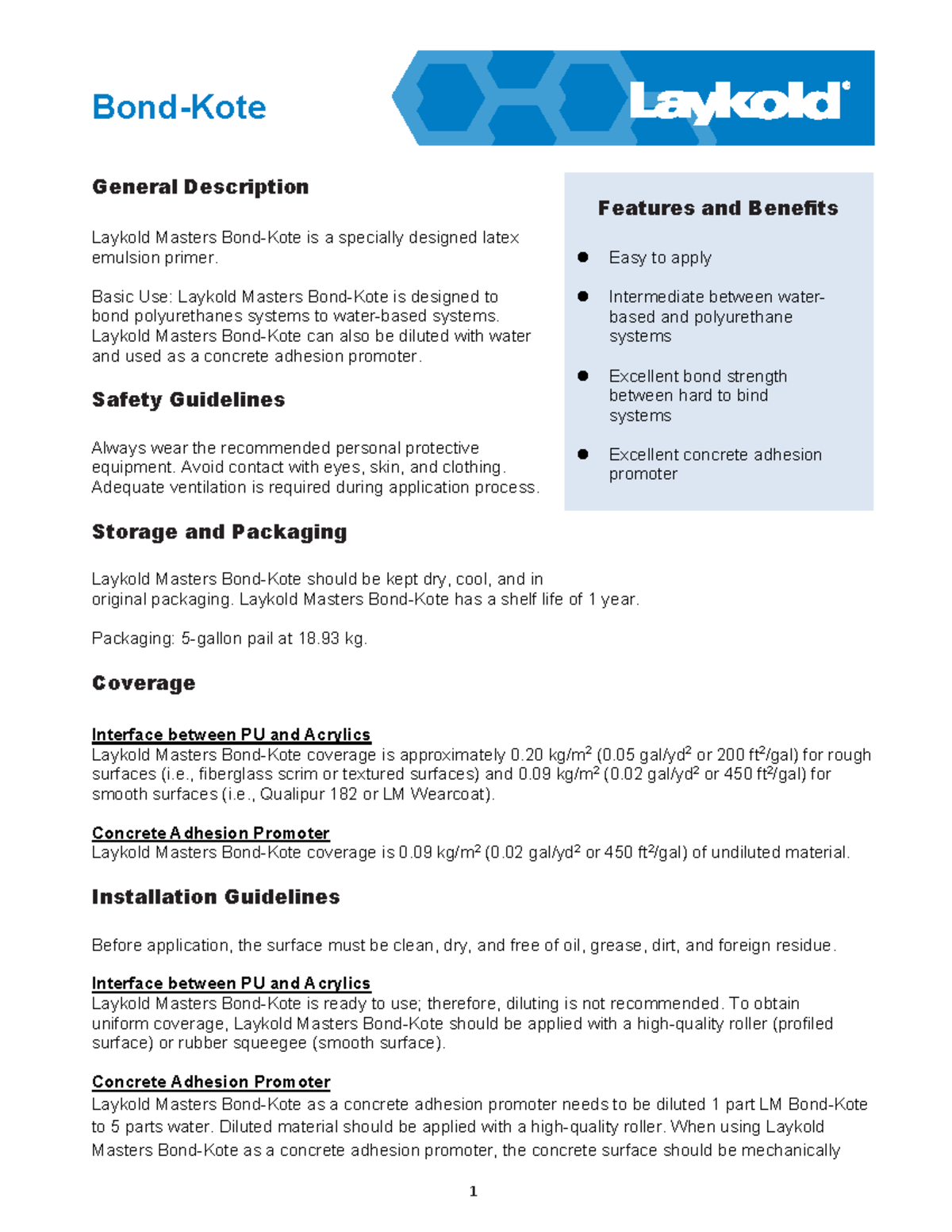 Laykold Masters Bond Kote TDS: Features & Application Guide - Studocu