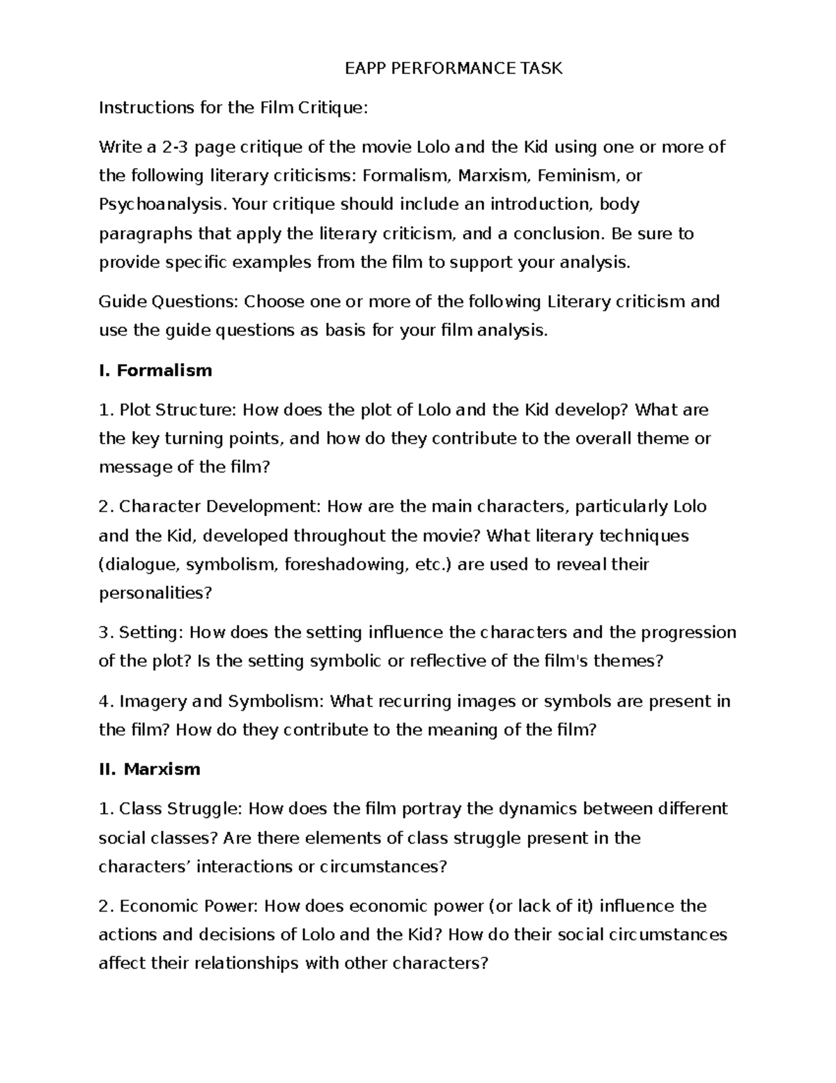 PETA EAPP SY 24 - performance task writing a critic paper - EAPP PERFORMANCE TASK Instructions ...