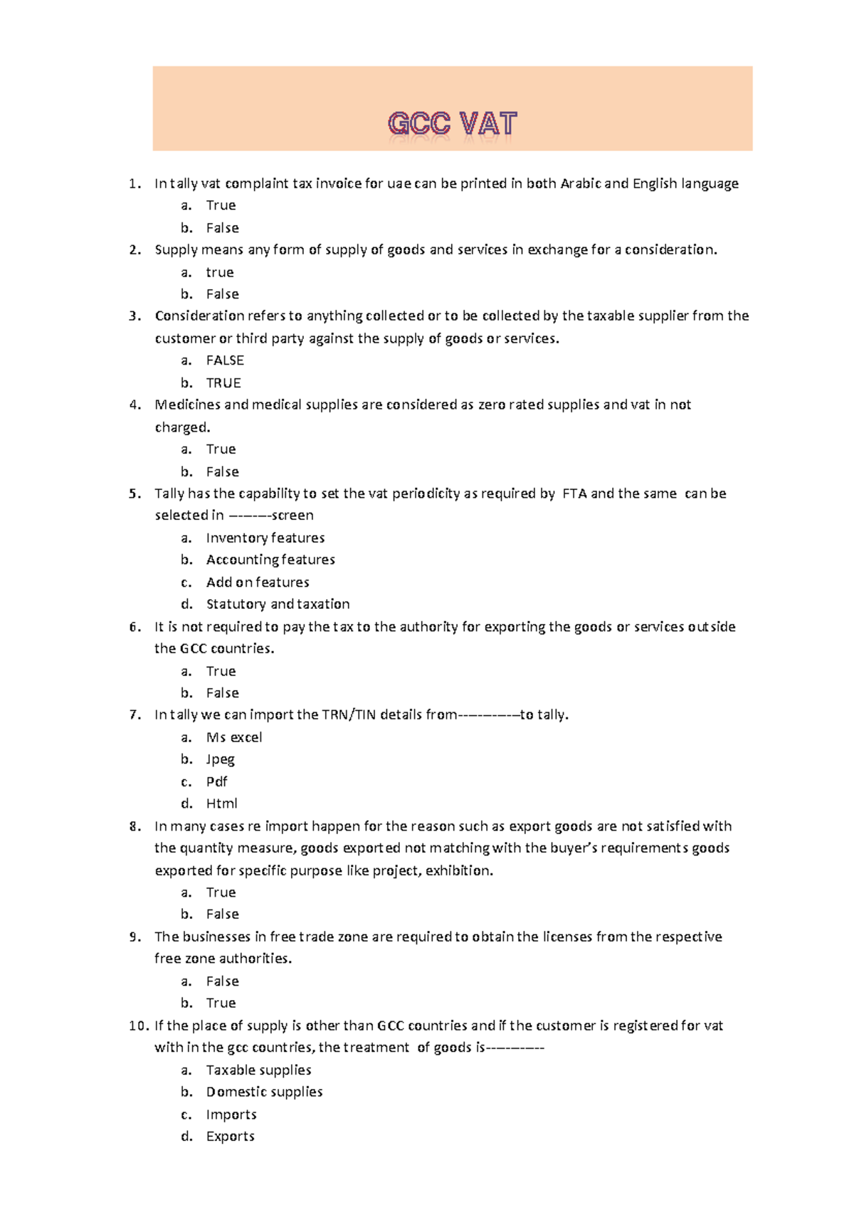 GCC VAT Compliance Exam Notes - Tally Usage and Concepts - Studocu