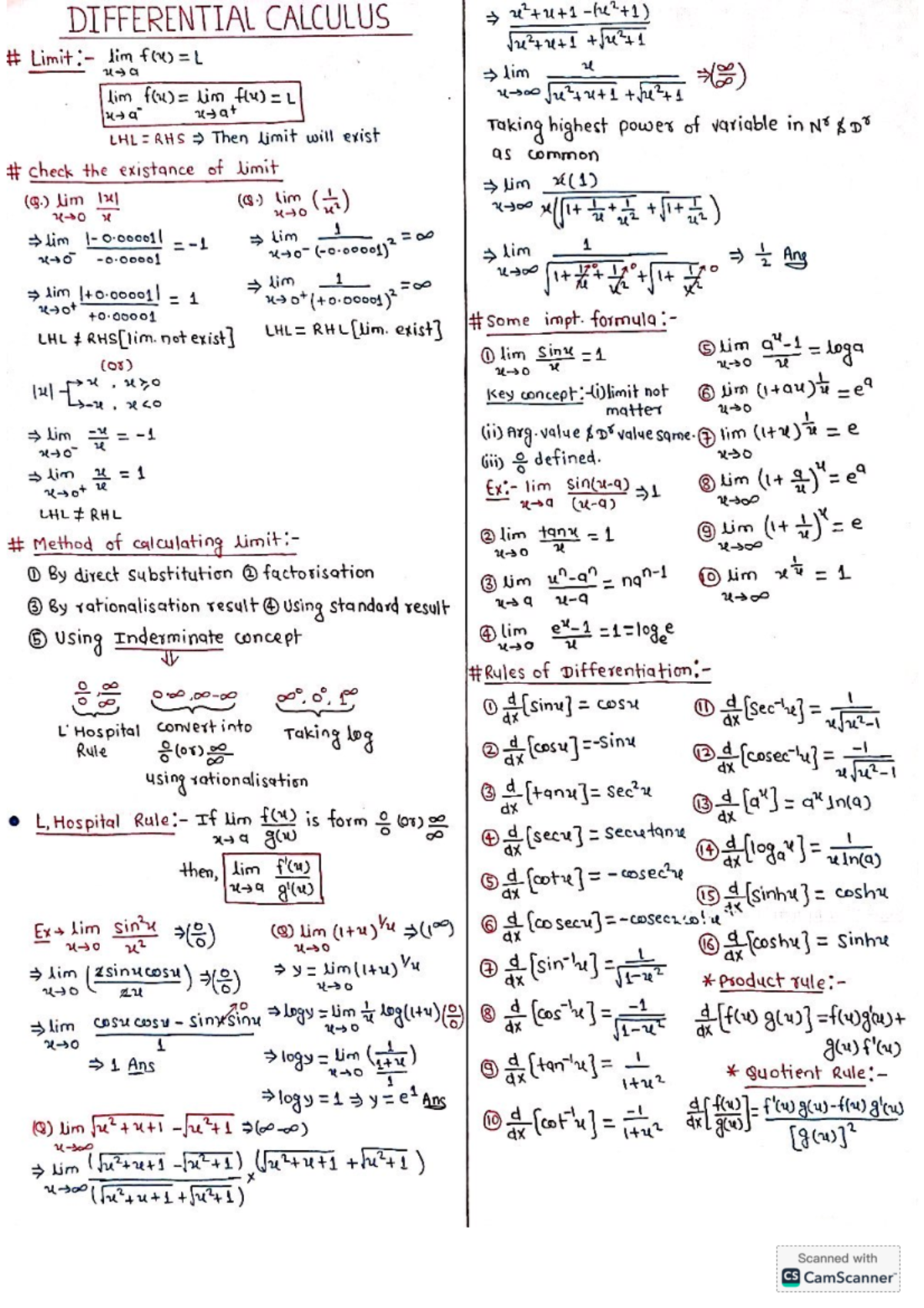 Calculus II (diff & integ trigo) - DIFFERENTIAL CALCULUS lim a lim (g ...