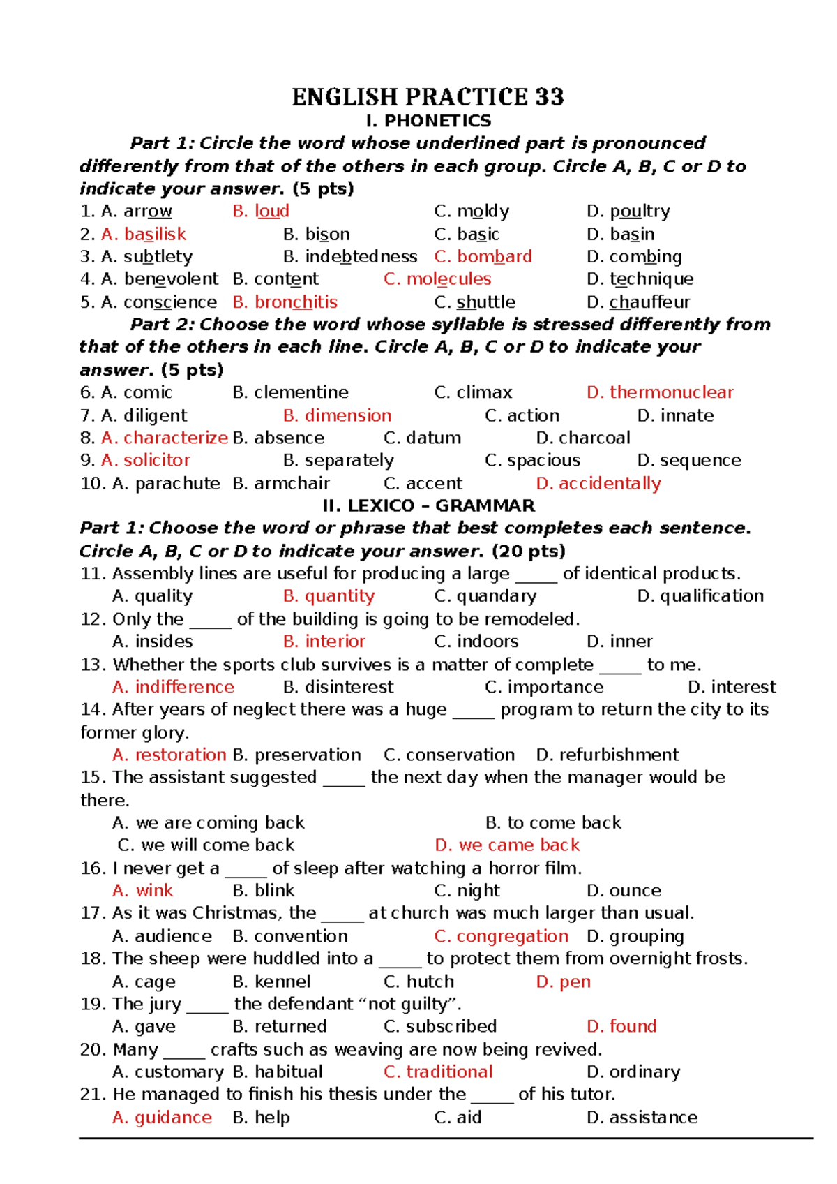 ENGLISH PRACTICE 33: PHONETICS & LEXICO-GRAMMAR EXERCISES - Studocu