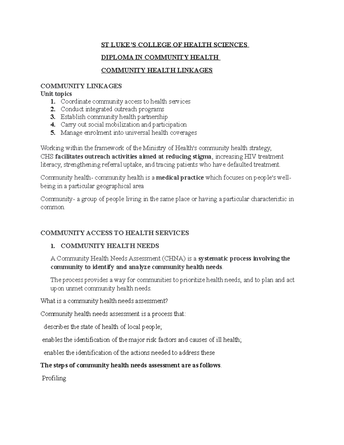 Community Health Linkages (DCH 2023): Strategies and Assessments - Studocu