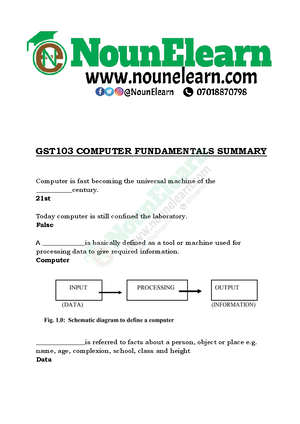 computer fundamentals - gst103 - NOUN - Studocu