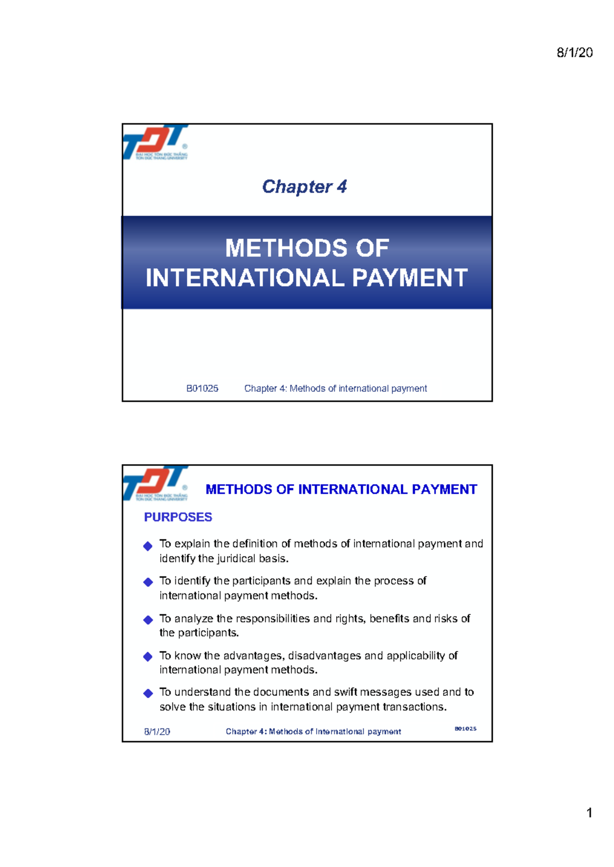 Chapter 4: Methods of International Payment Overview B01025 - Studocu
