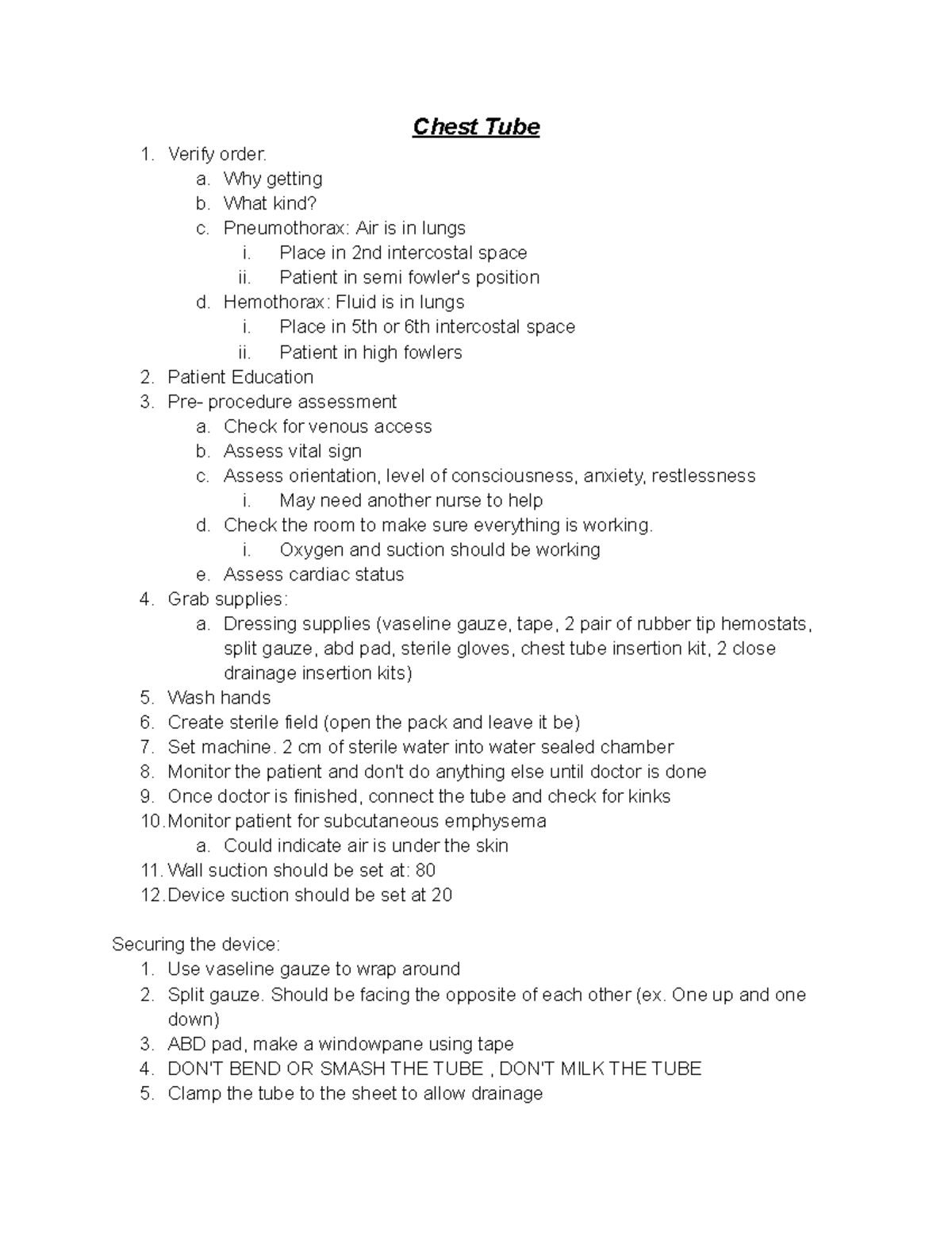 Chest Tube Insertion Steps - Clinical Skills Guide (CS101) - Studocu
