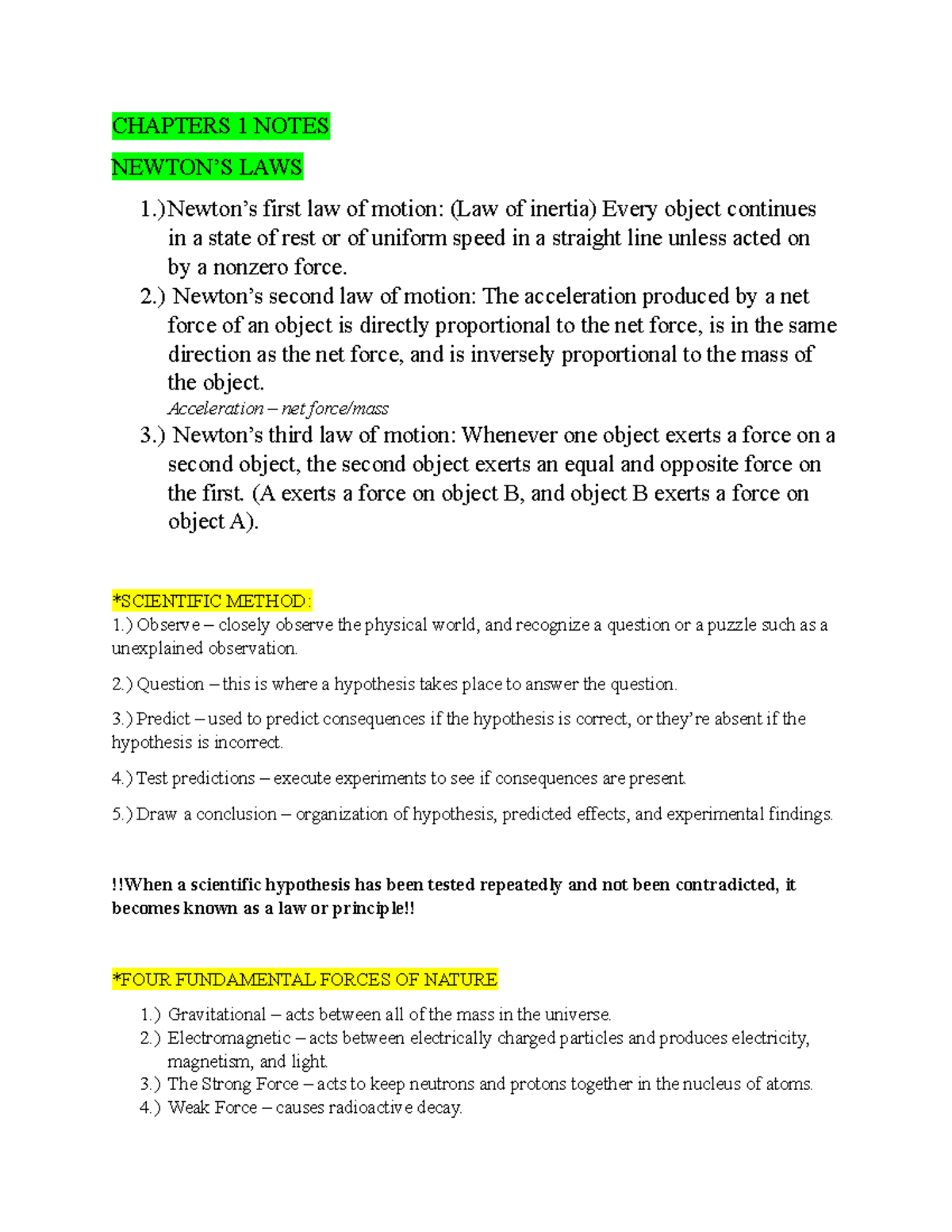 Physical Science Lecture Notes: Newton's Laws and Scientific Method ...