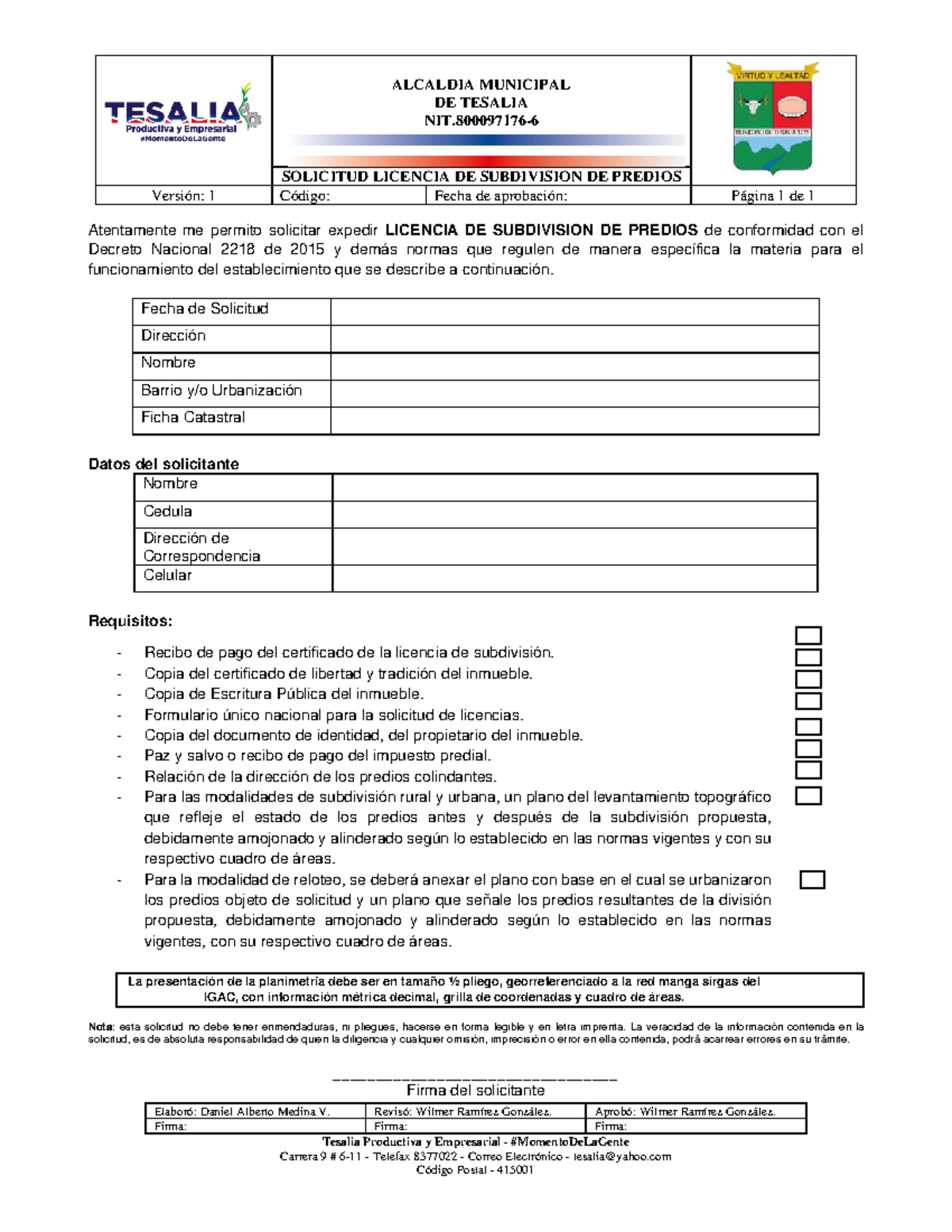 Solicitud de Licencia de Subdivisión de Predios - 22684 - Studocu