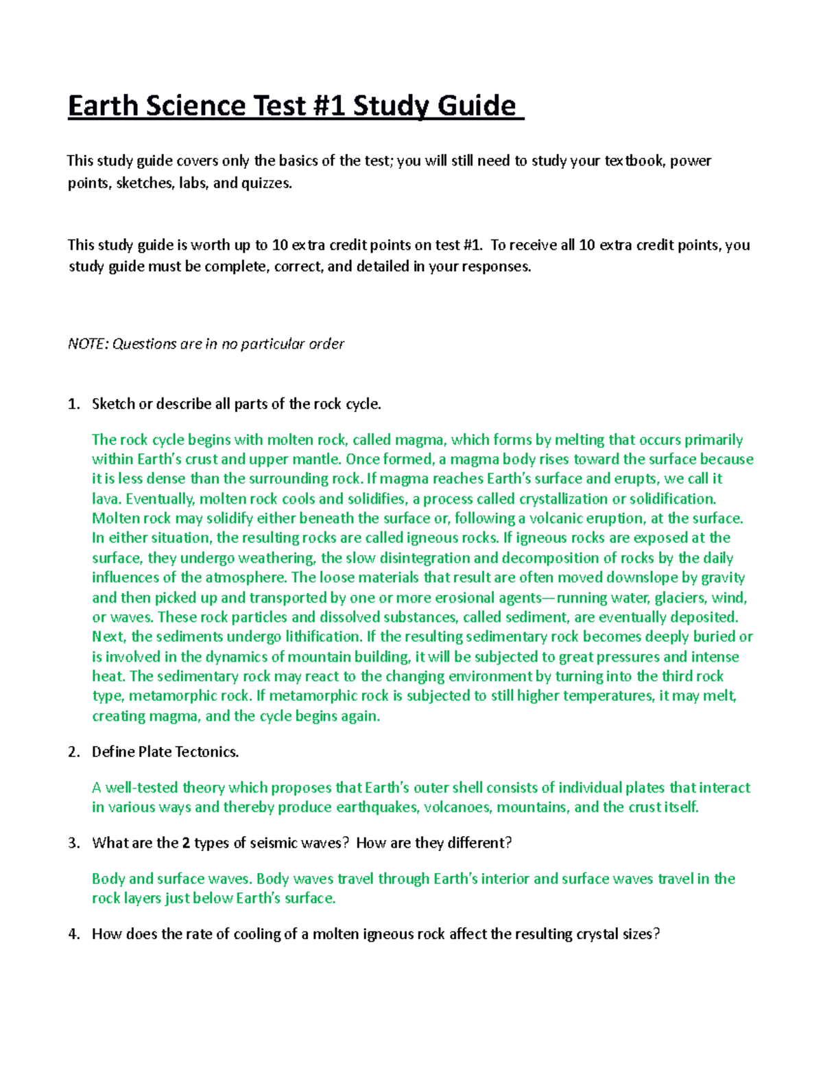 Test 1 Study Guide-2 - Earth Science Test #1 Study Guide This study ...