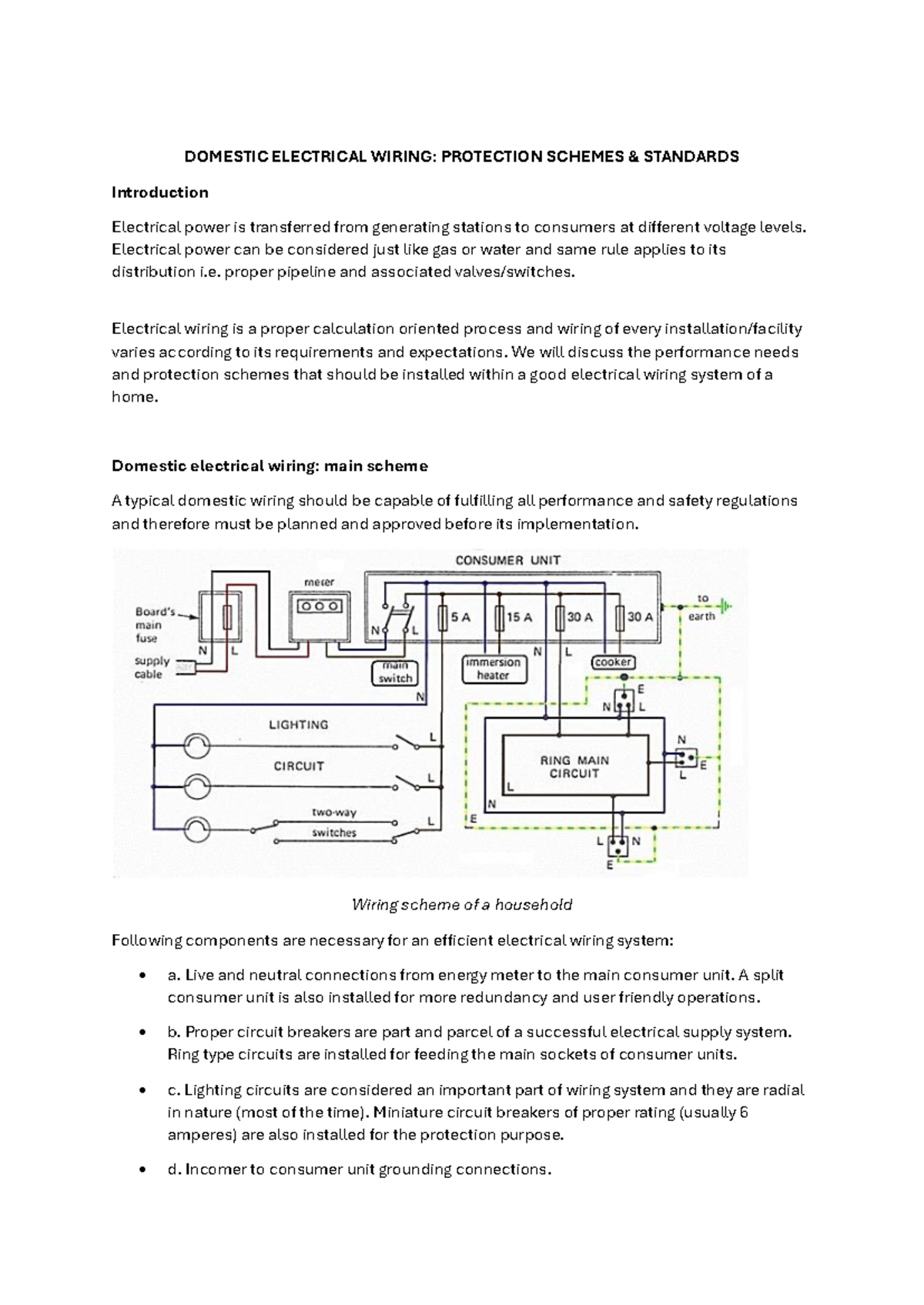 Domestic Electrical Wiring: Protection Schemes & Standards Guide - Studocu