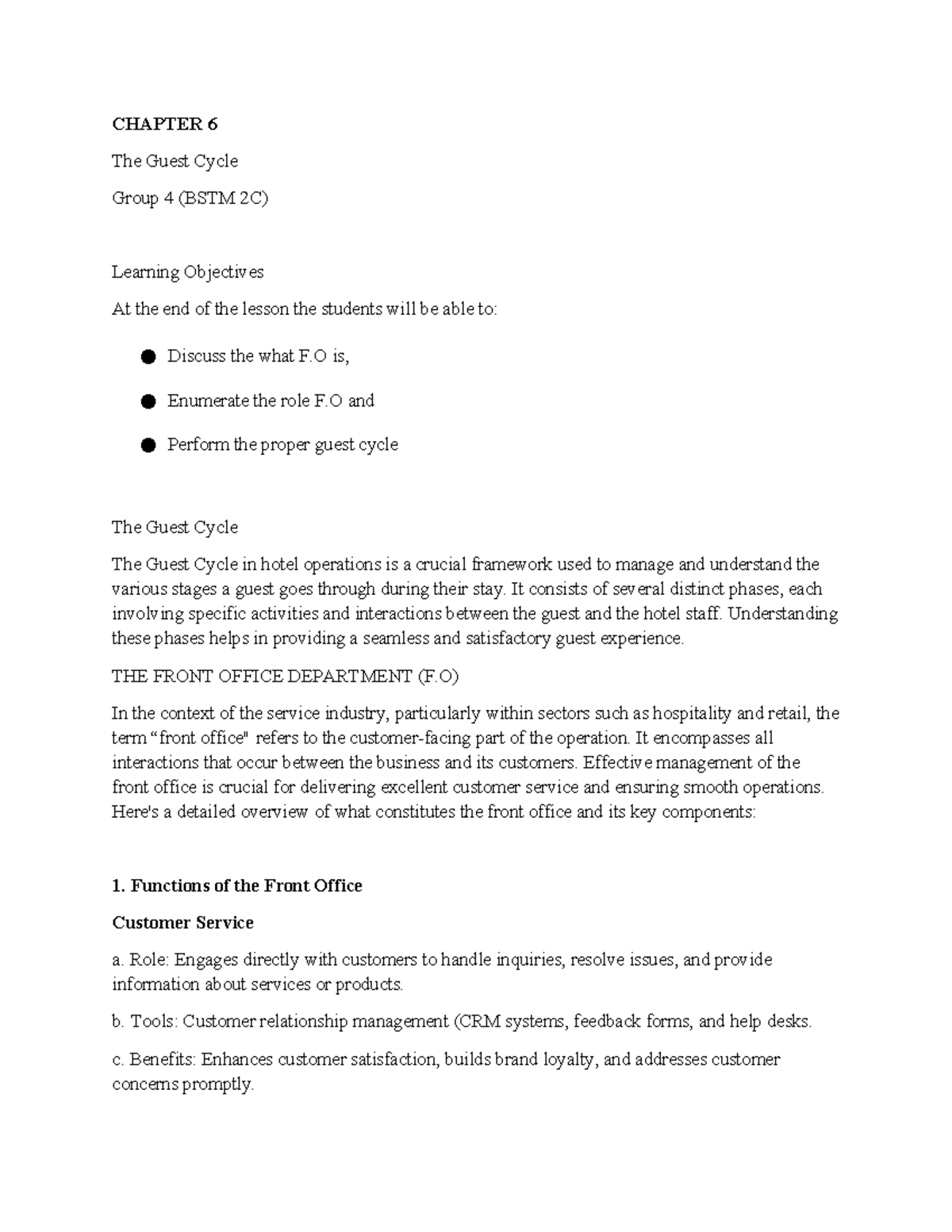 The Guest Cycle in Hotel Operations: Stages & Systems Overview (BSTM 2C ...