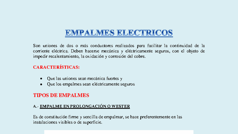 Empalmes Eléctricos: Tipos y Características Esenciales - Studocu