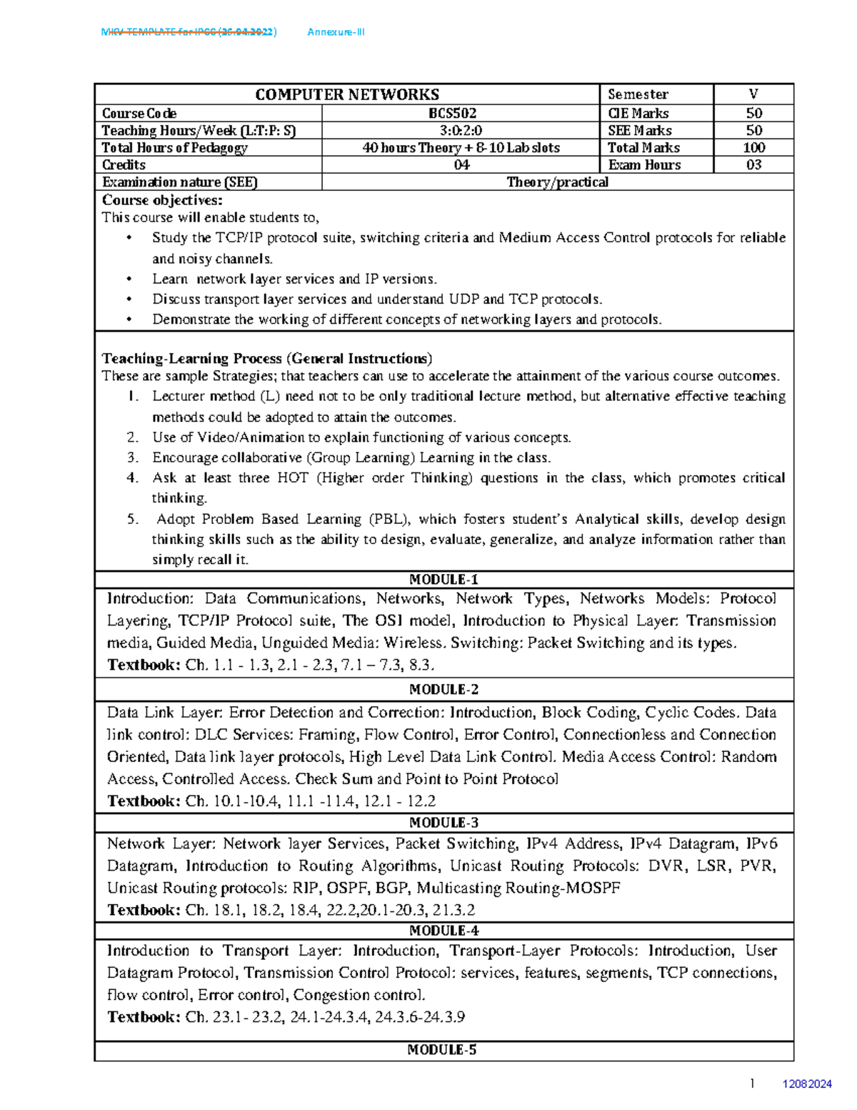 BSC502 Computer Networks Syllabus: Course Overview & Objectives - Studocu