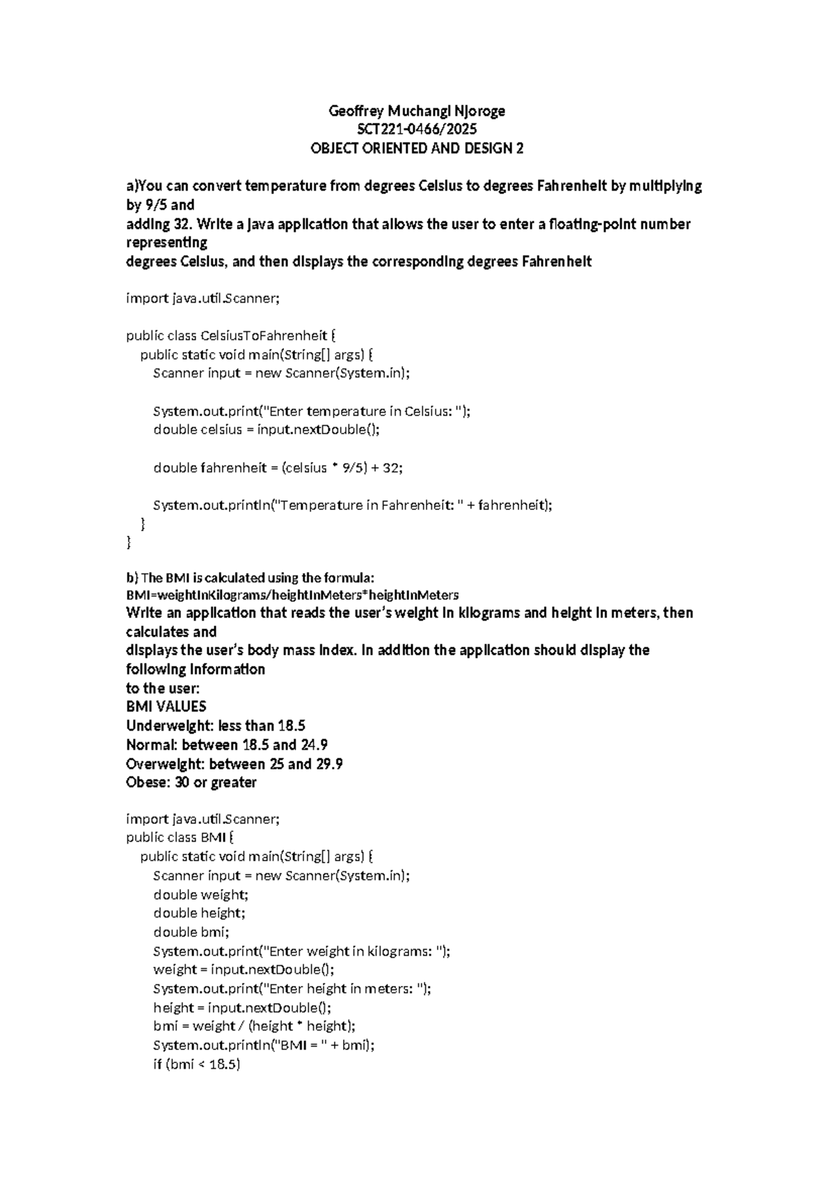 Java Programming Assignments: Object Oriented Design 2 - Studocu