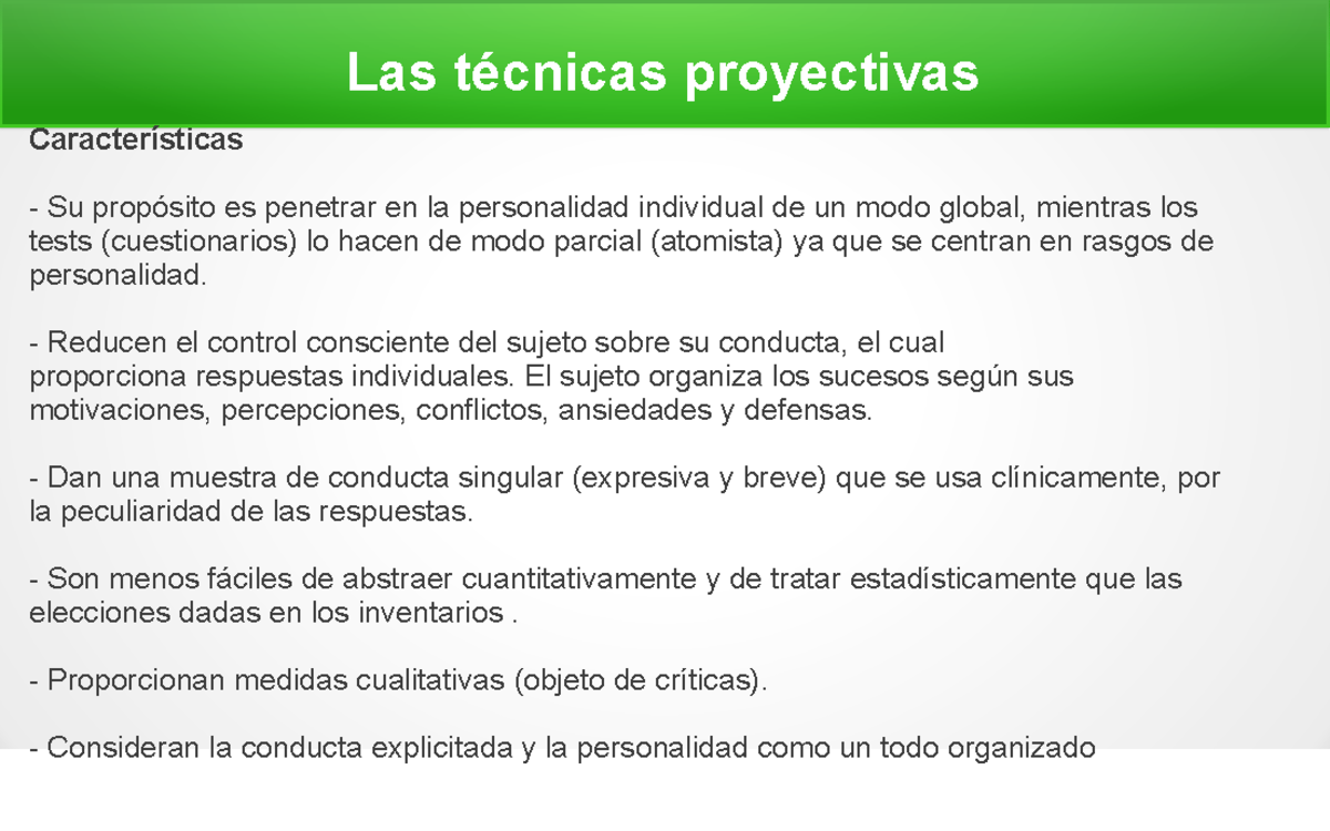 Técnicas Proyectivas y Test de Apercepción Temática (TAT) - Studocu