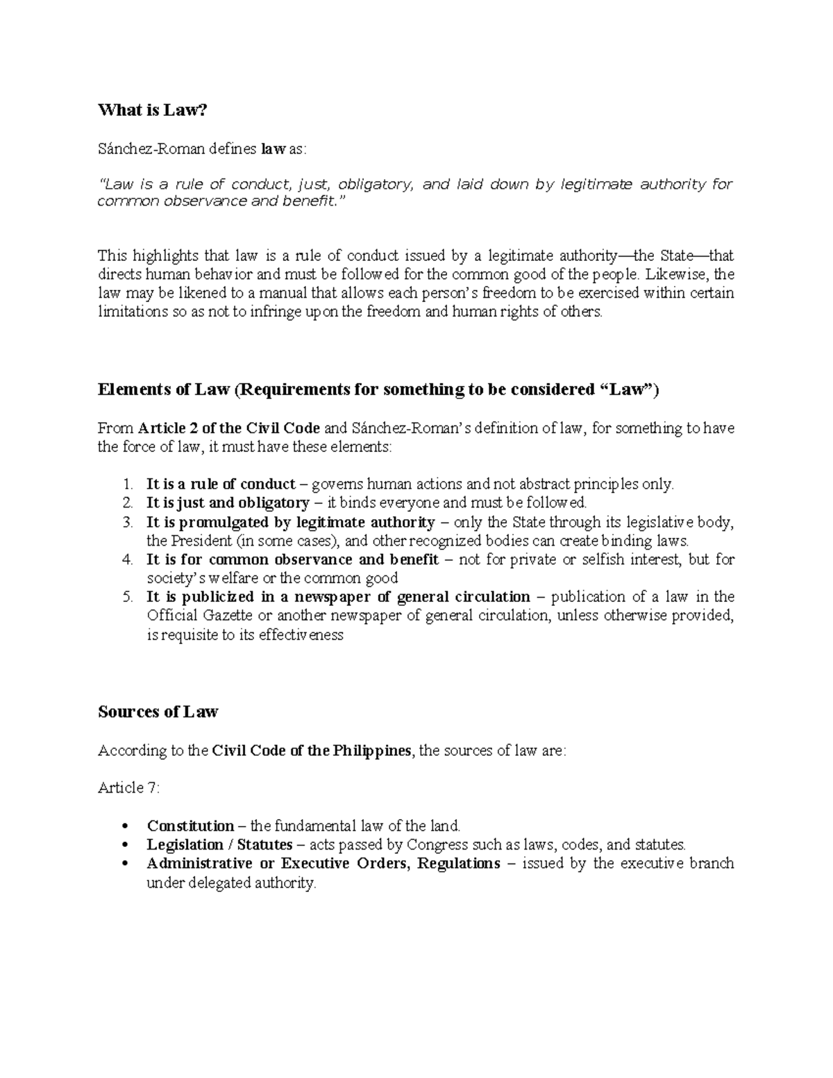 Assignment #1 - Intro to Law: Definition & Elements of Law - Studocu