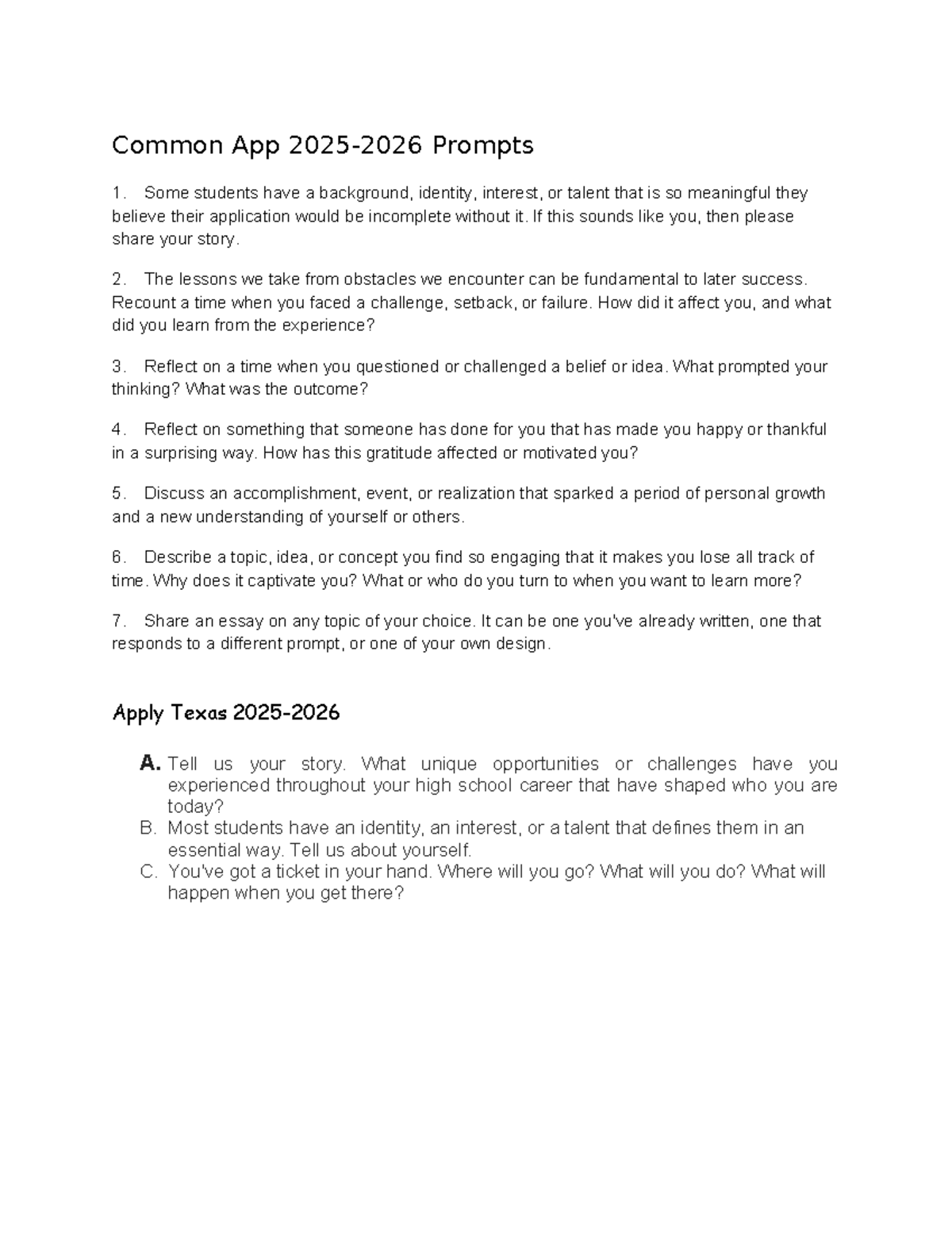 Common App 2025-2026 Essay Prompts and Guidelines - Studocu