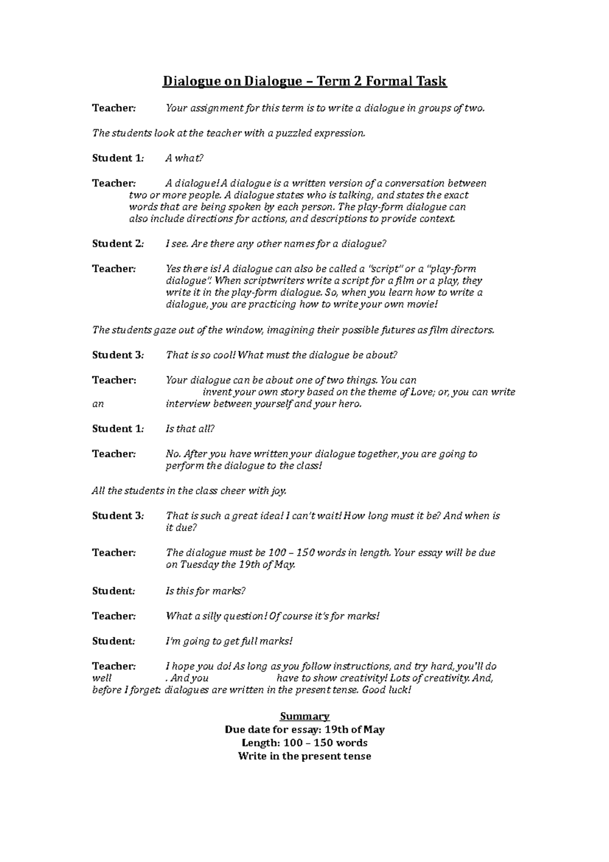 Term 2 Dialogue Writing Guidelines and Requirements - Studocu
