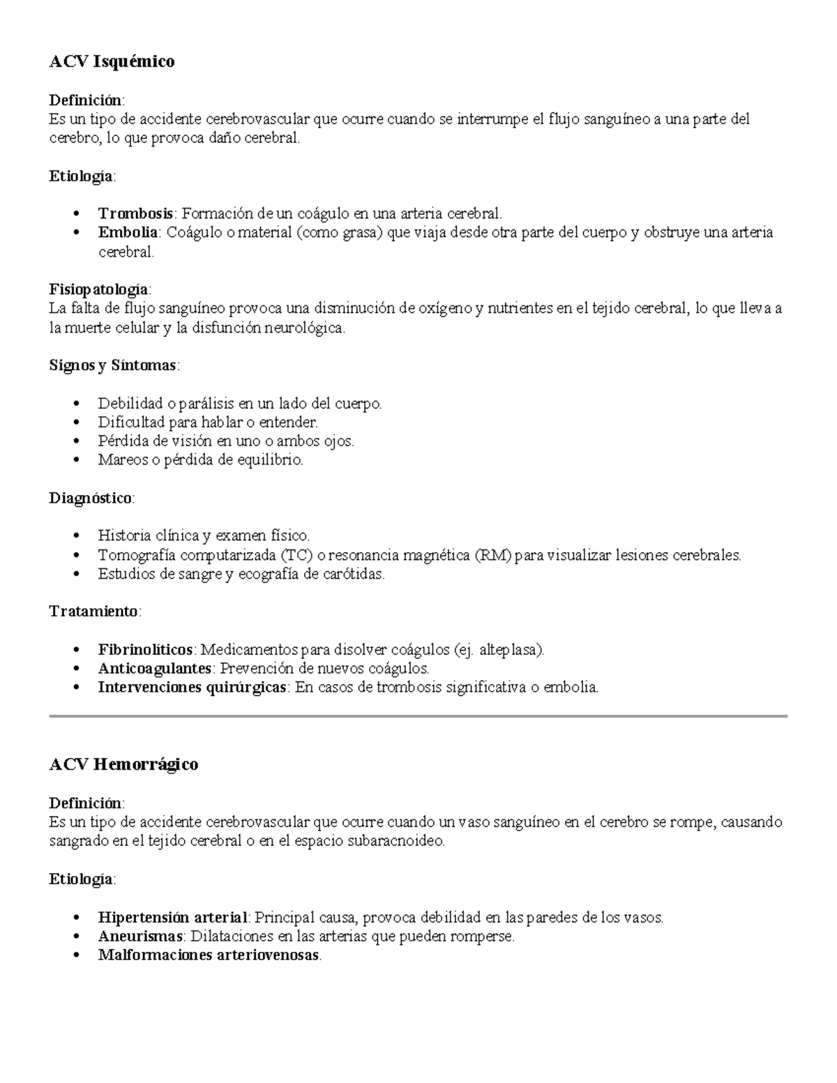 ACV Isquémico - resumen - ACV Isquémico Definición: Es un tipo de ...