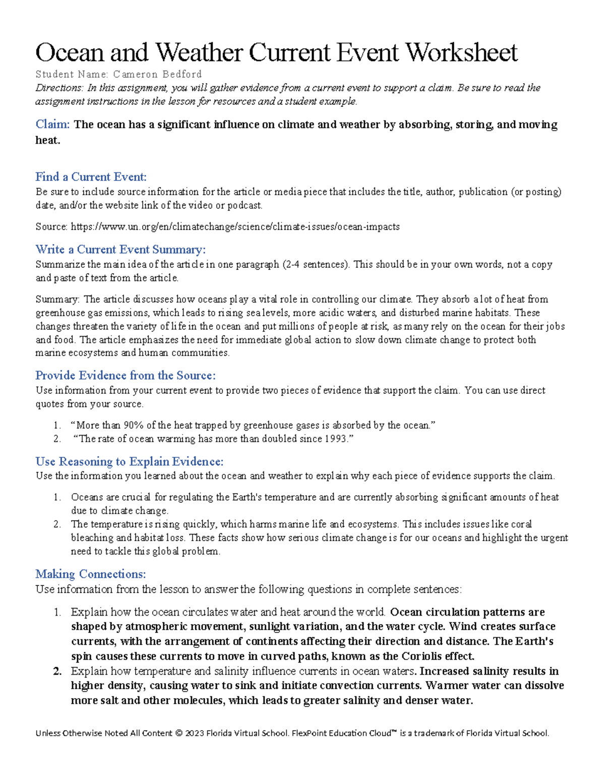 4.02 Science Current Event Worksheet on Ocean & Weather Influence - Studocu