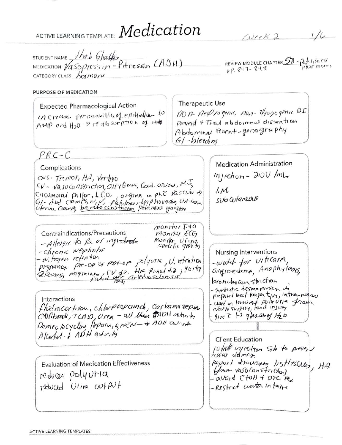 ACTIVE LEARNING TEMPLATE: Nursing 258 Week 2 Medication Review - Studocu