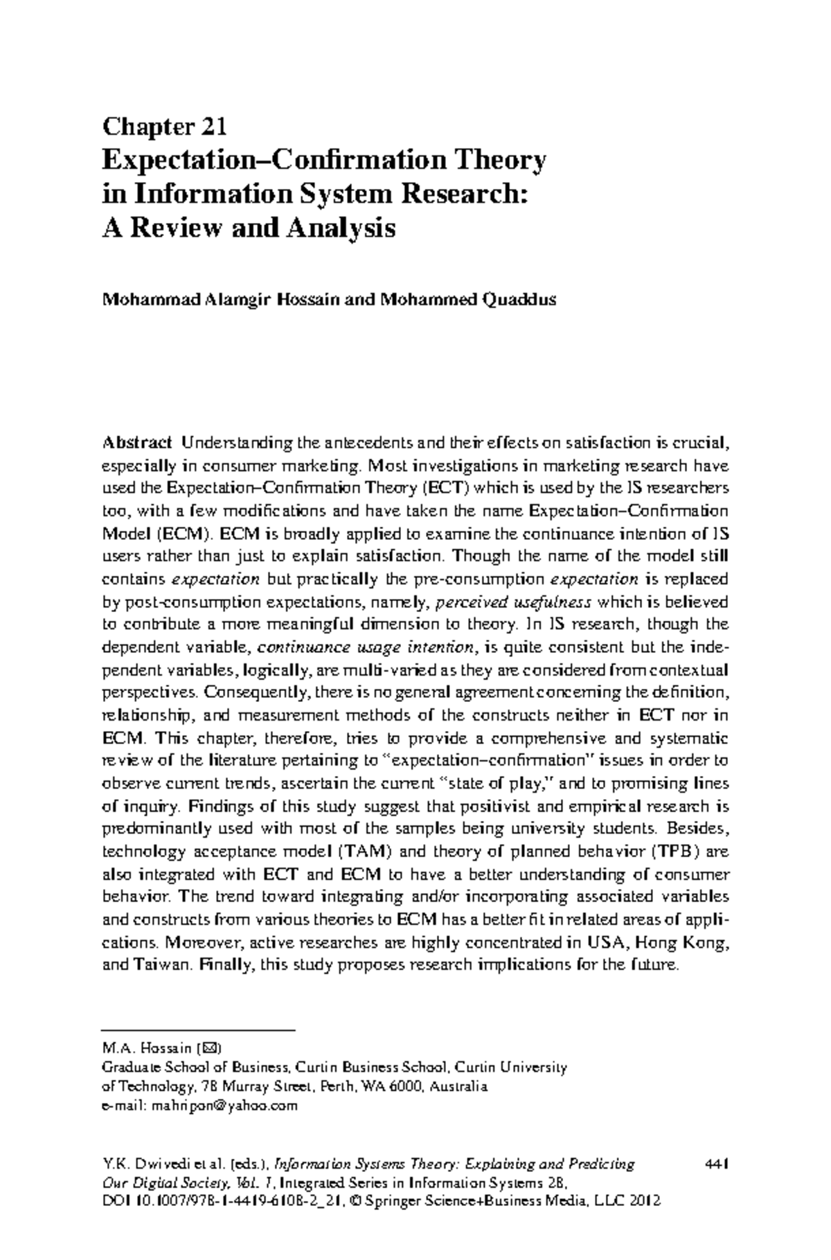 Expectation–Confirmation Theory in Information Systems: A Review (CIS ...