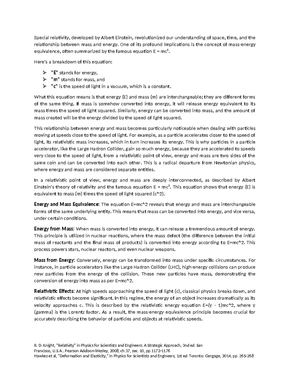 Modern Physics Report: Understanding Mass-Energy Equivalence in ...