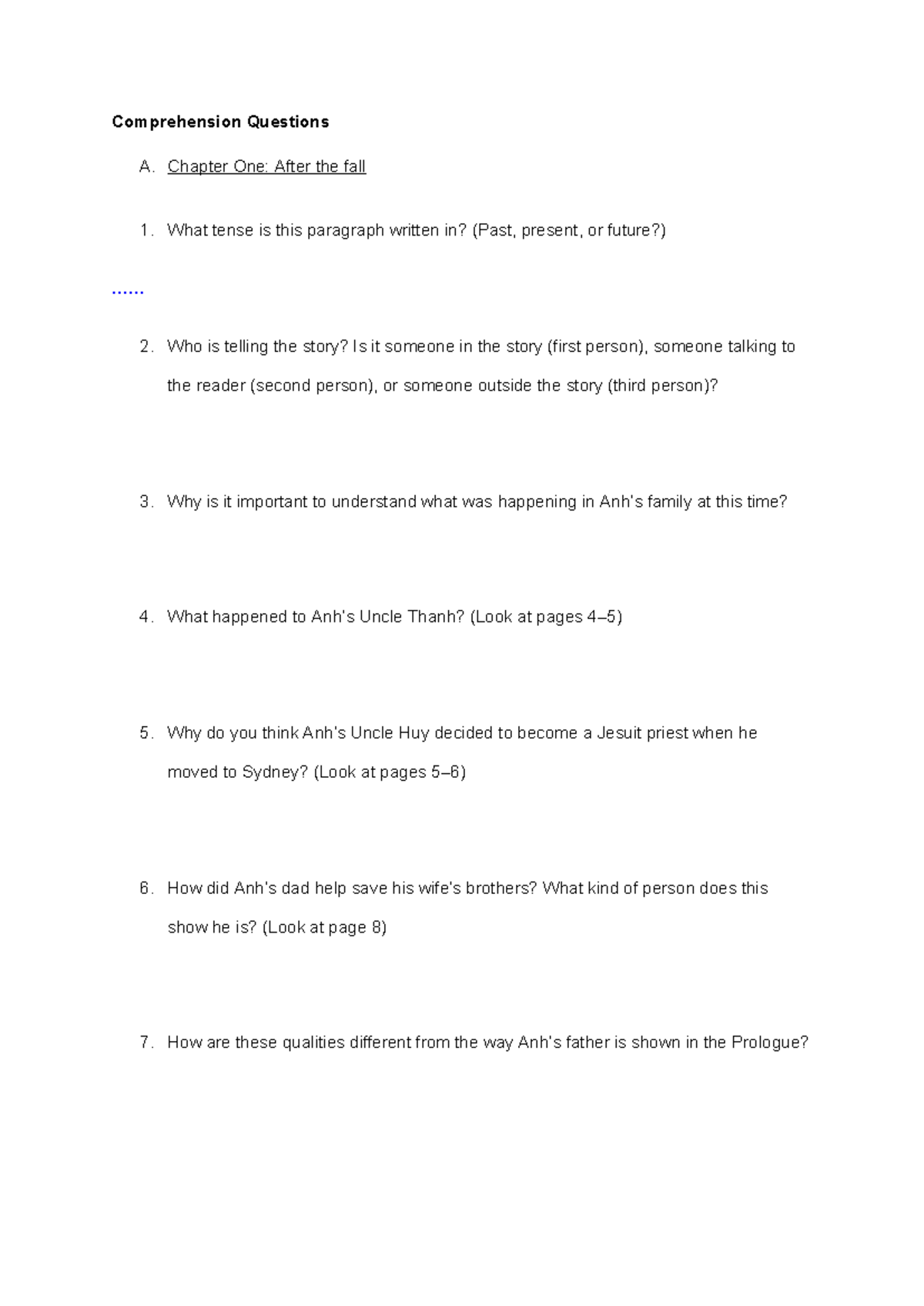 Happiest Refugee: Comprehension Questions for Chapters 1-3 - Studocu