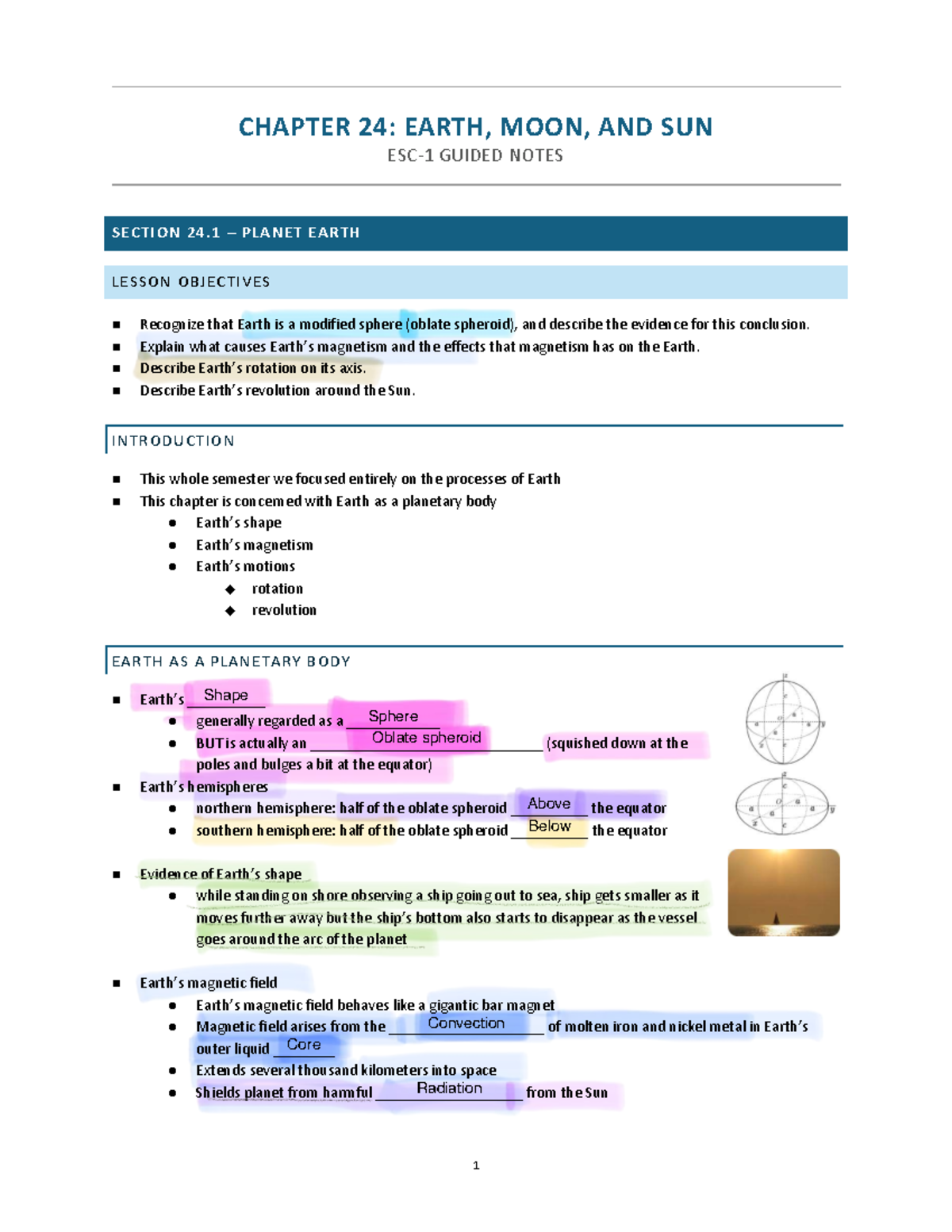 Chapter 24: Earth, Moon, and Sun - ESC-1 Guided Notes Summary - Studocu