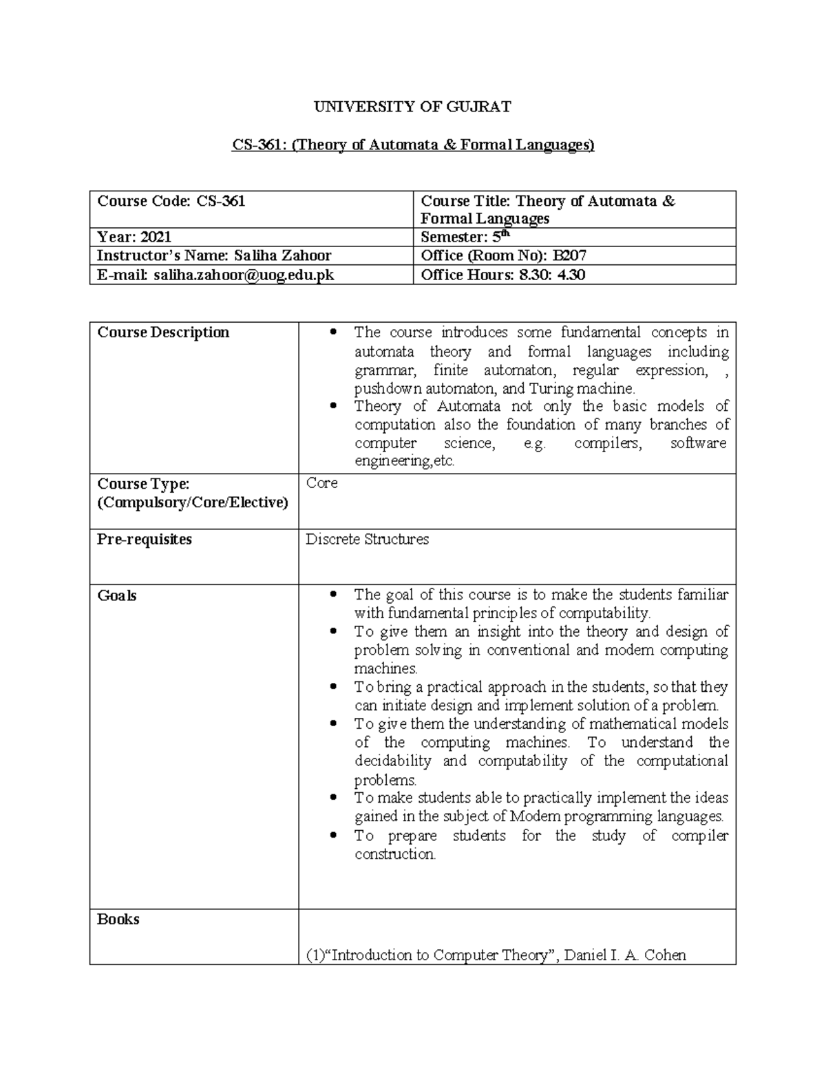 CS-361 Final Exam Notes: Theory of Automata & Formal Languages - Studocu
