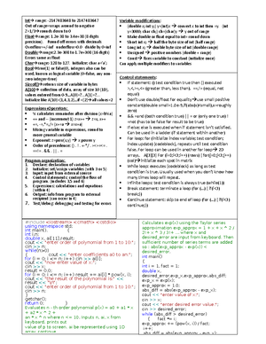 Cheat sheet - dawsdada - Int (4 tes) unsigned (o or thum) for: include ...