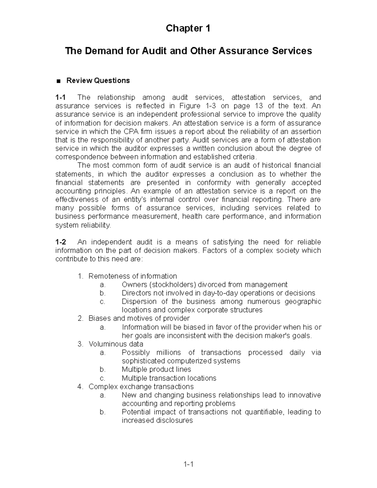 Solution Manual for Audit (Arens, 12th Ed.): Chapter 1 Overview - Studocu