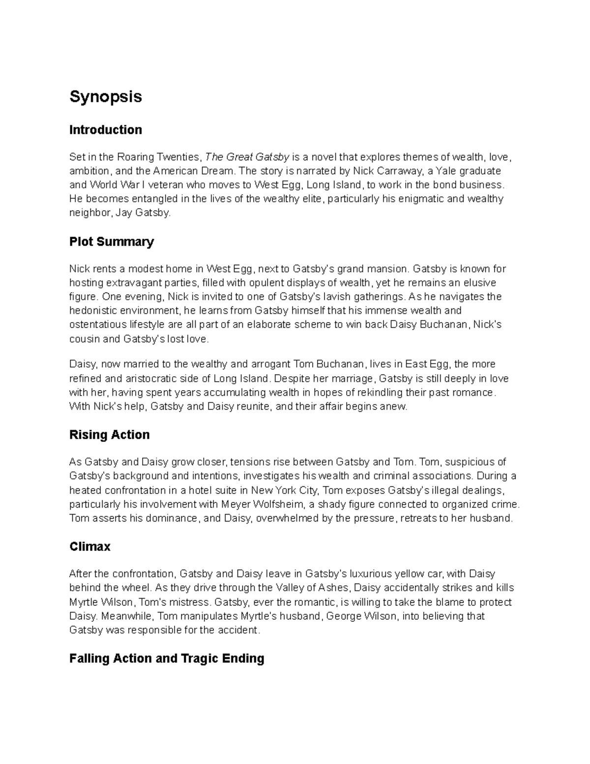 Gatsby (ENG 101) - Character Summary and Analysis of The Great Gatsby ...