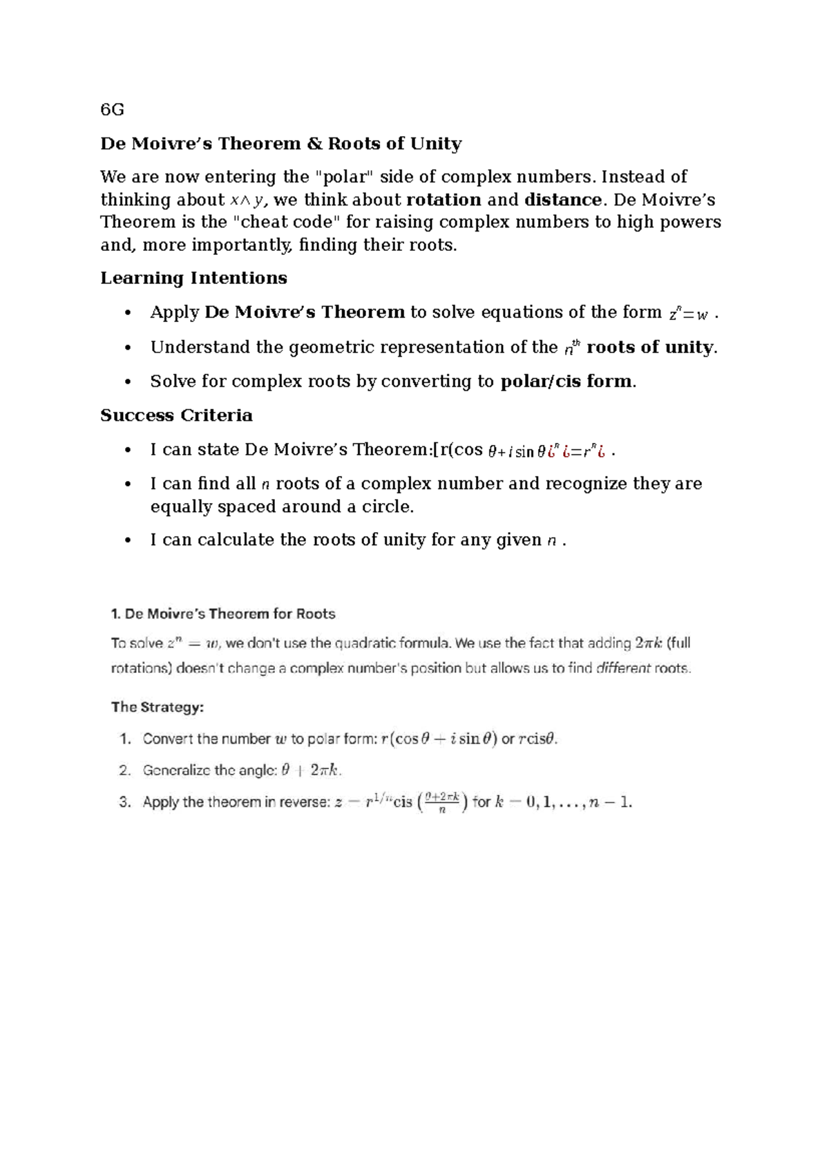 6G - De Moivre's Theorem & Roots of Unity Explained - Studocu