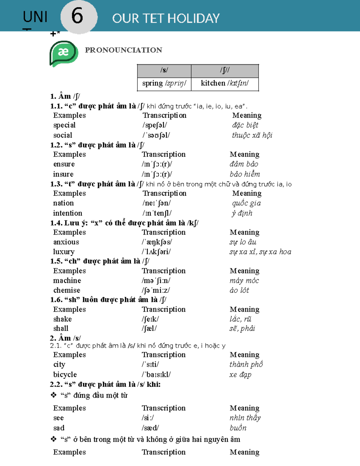 Grade 6 - U6 - Our Tet Holiday Pronunciation and Activities - Studocu