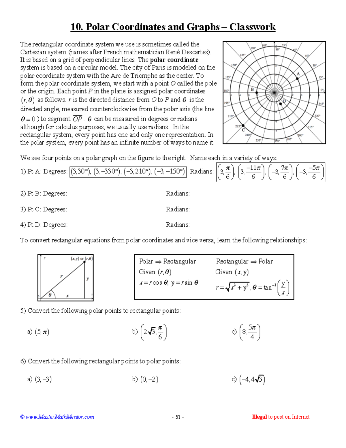 Polar Coordinates and Graphs Classwork & Homework (Math 101) - Studocu