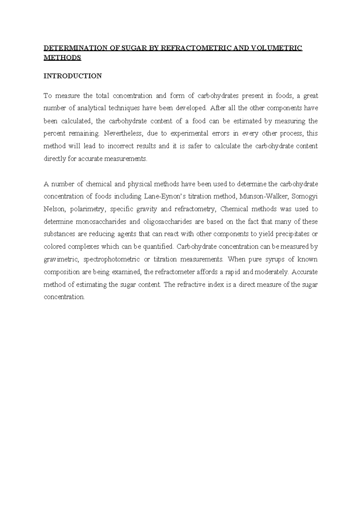 Determination Of Sugar - DETERMINATION OF SUGAR BY REFRACTOMETRIC AND ...