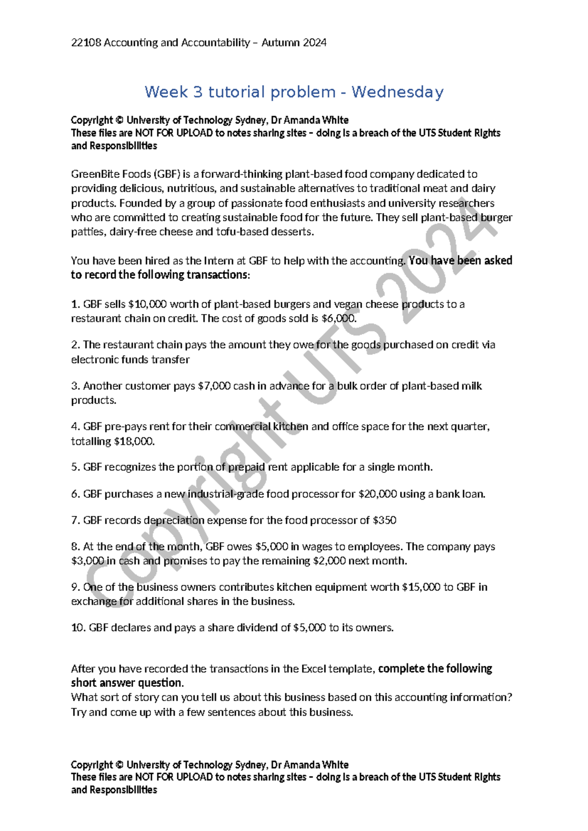 22108 Aut24 Week 3 Tutorial Problem - Accounting Transactions - Studocu