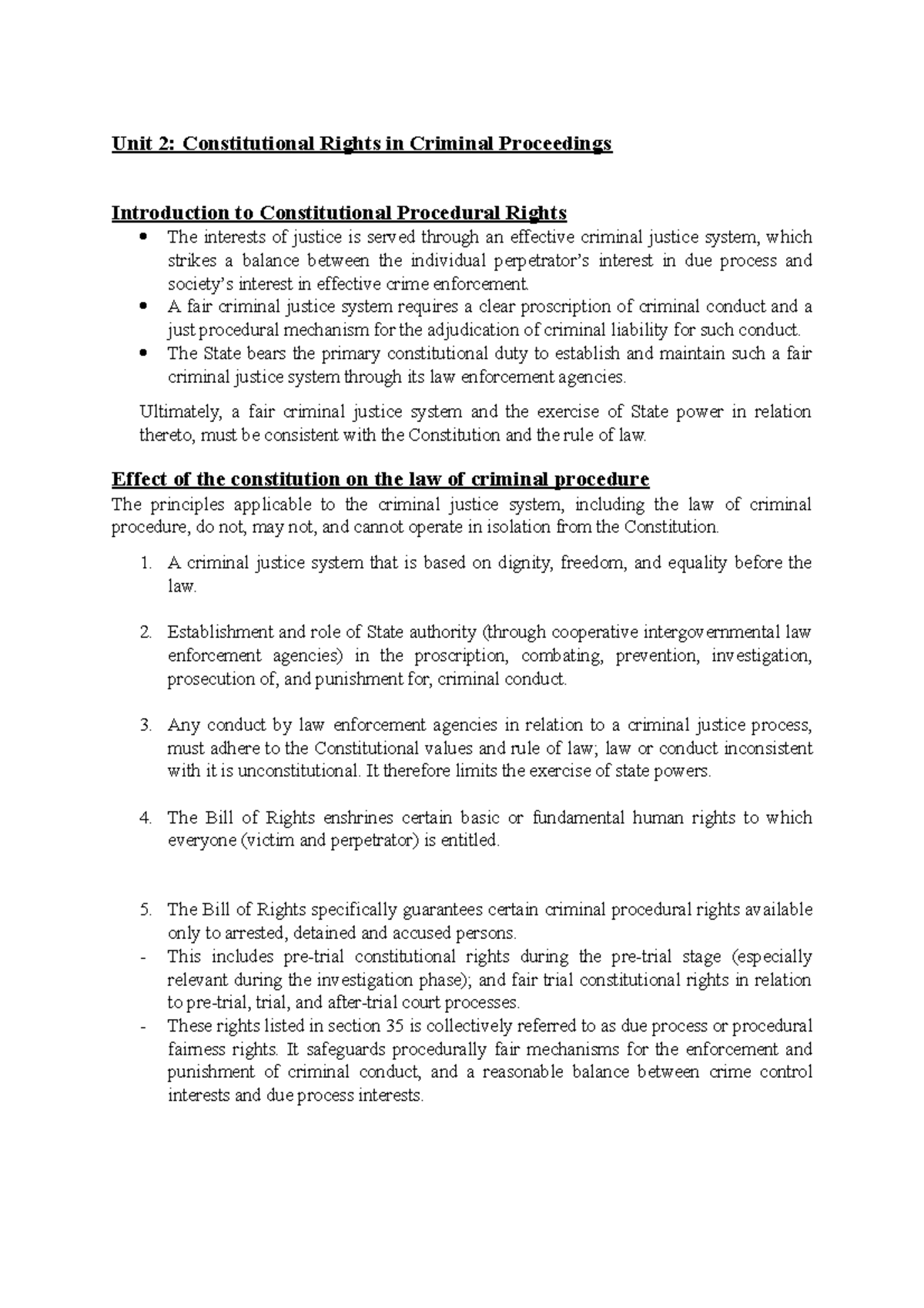 Criminal Procedure Unit 2: Constitutional Rights and Due Process - Studocu