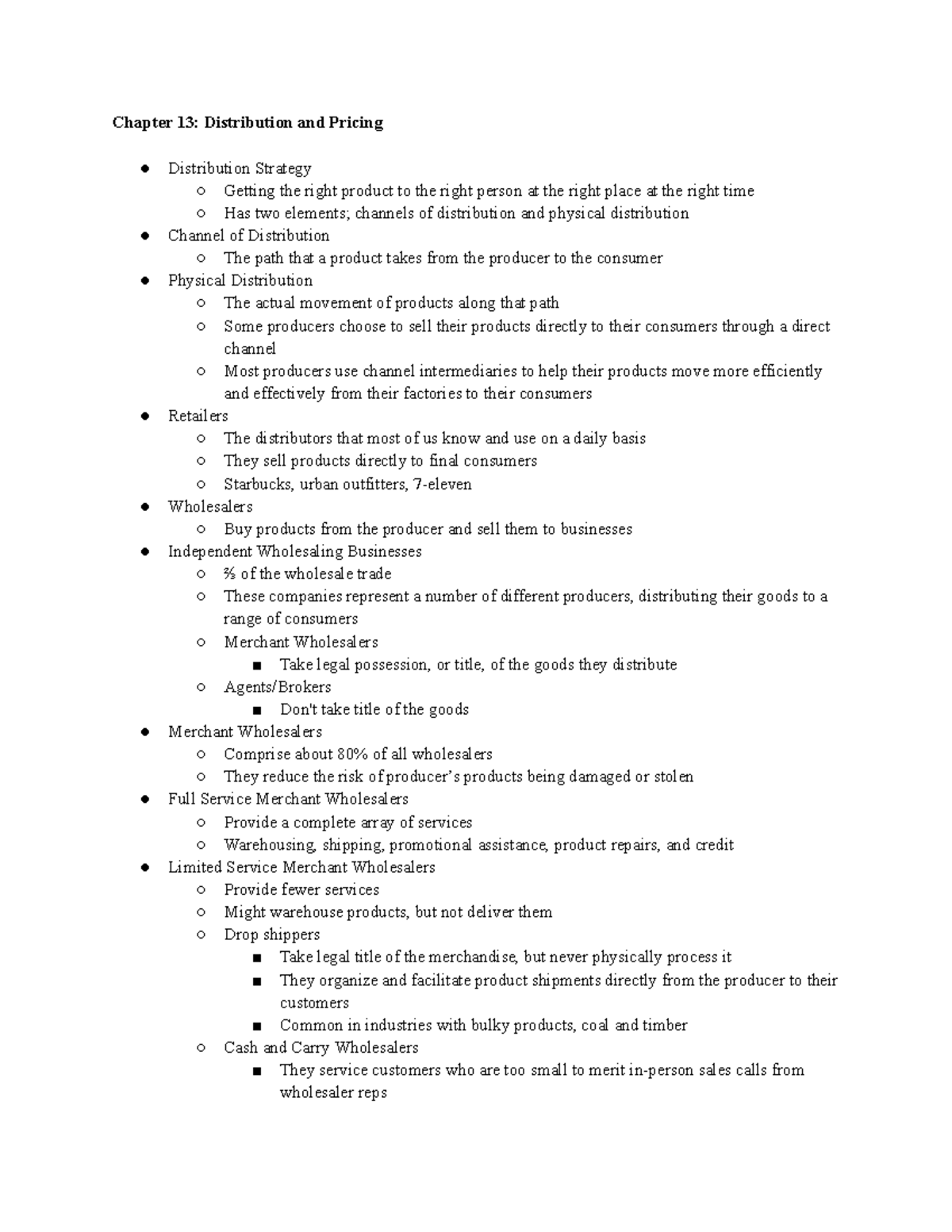Chapter 13 Distribution and Pricing - Chapter 13: Distribution and ...