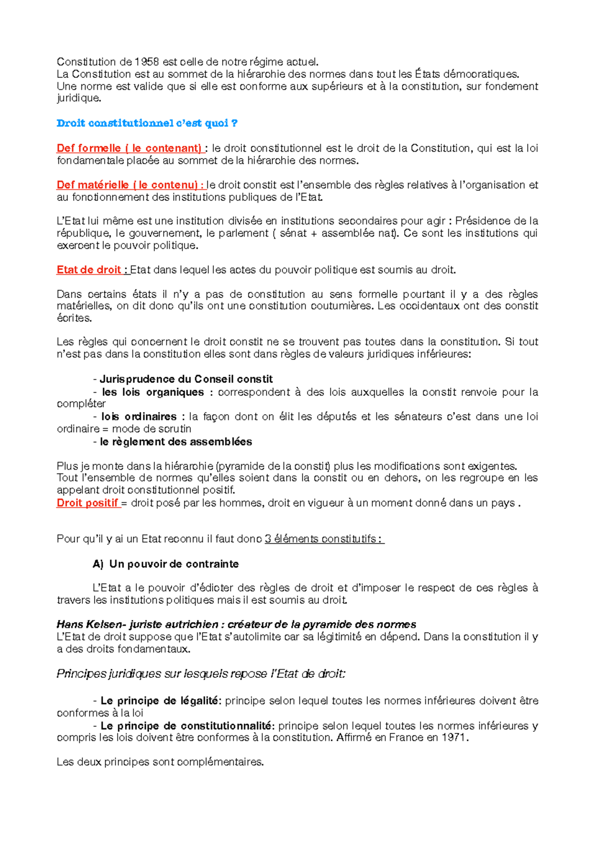 La Constitution - fiche de révision Droit Constit S1 - Constitution de ...