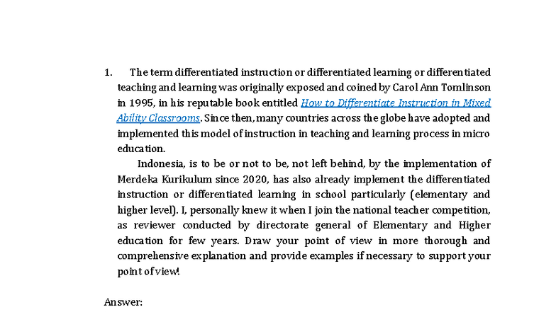 Differentiated Instruction in Merdeka Kurikulum: A Case Study - Studocu