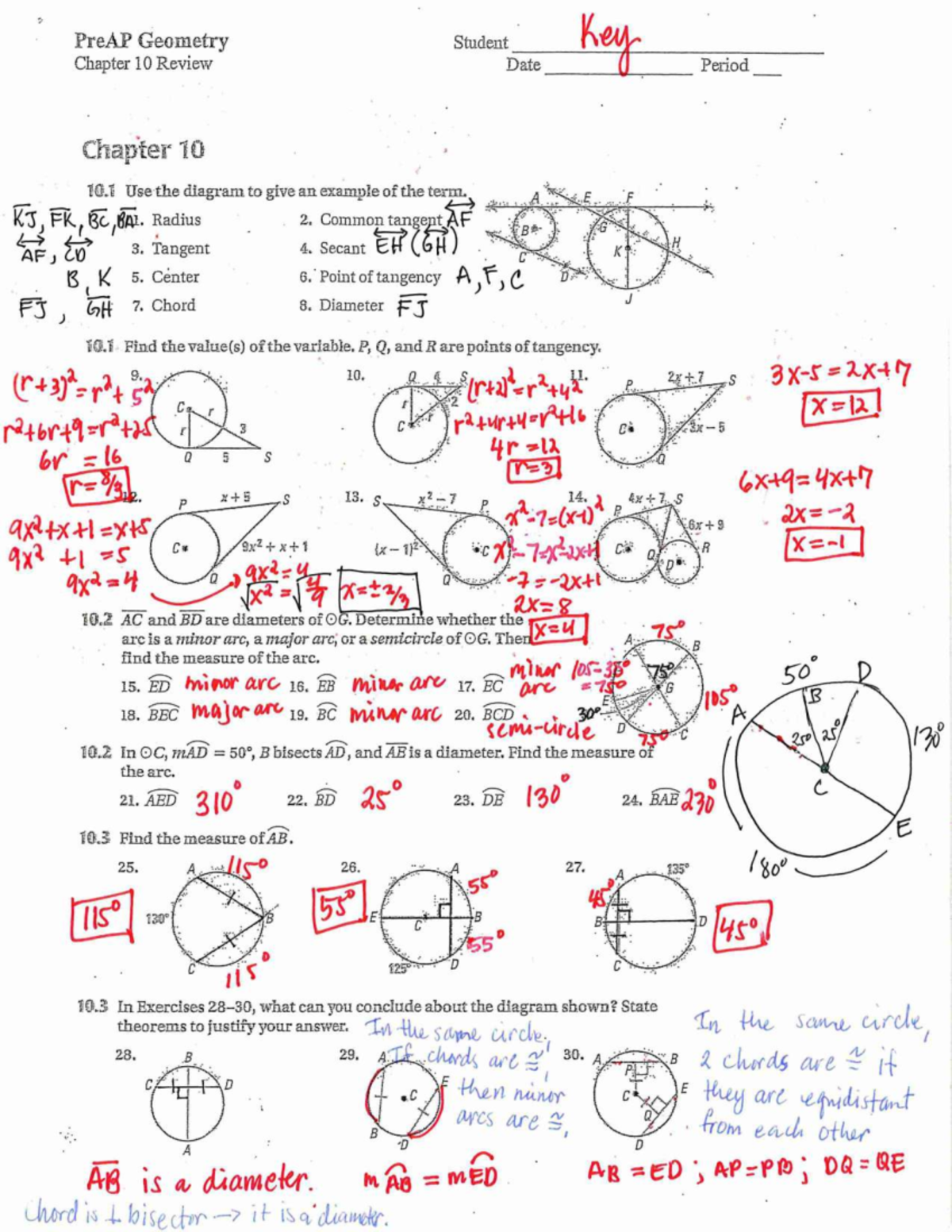 PreAP Geometry Chapter 10 review part 1 key - Studocu