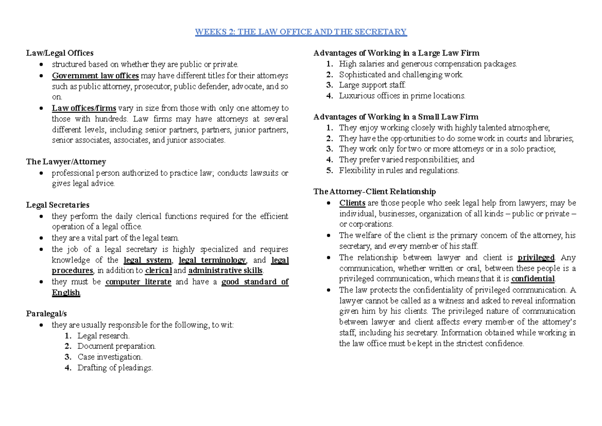Week 2 - Understanding Legal Procedures and Office Roles - Studocu