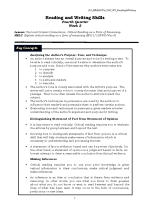 Reading and writing skills q1 module 1 - Reading and Writing Skills ...