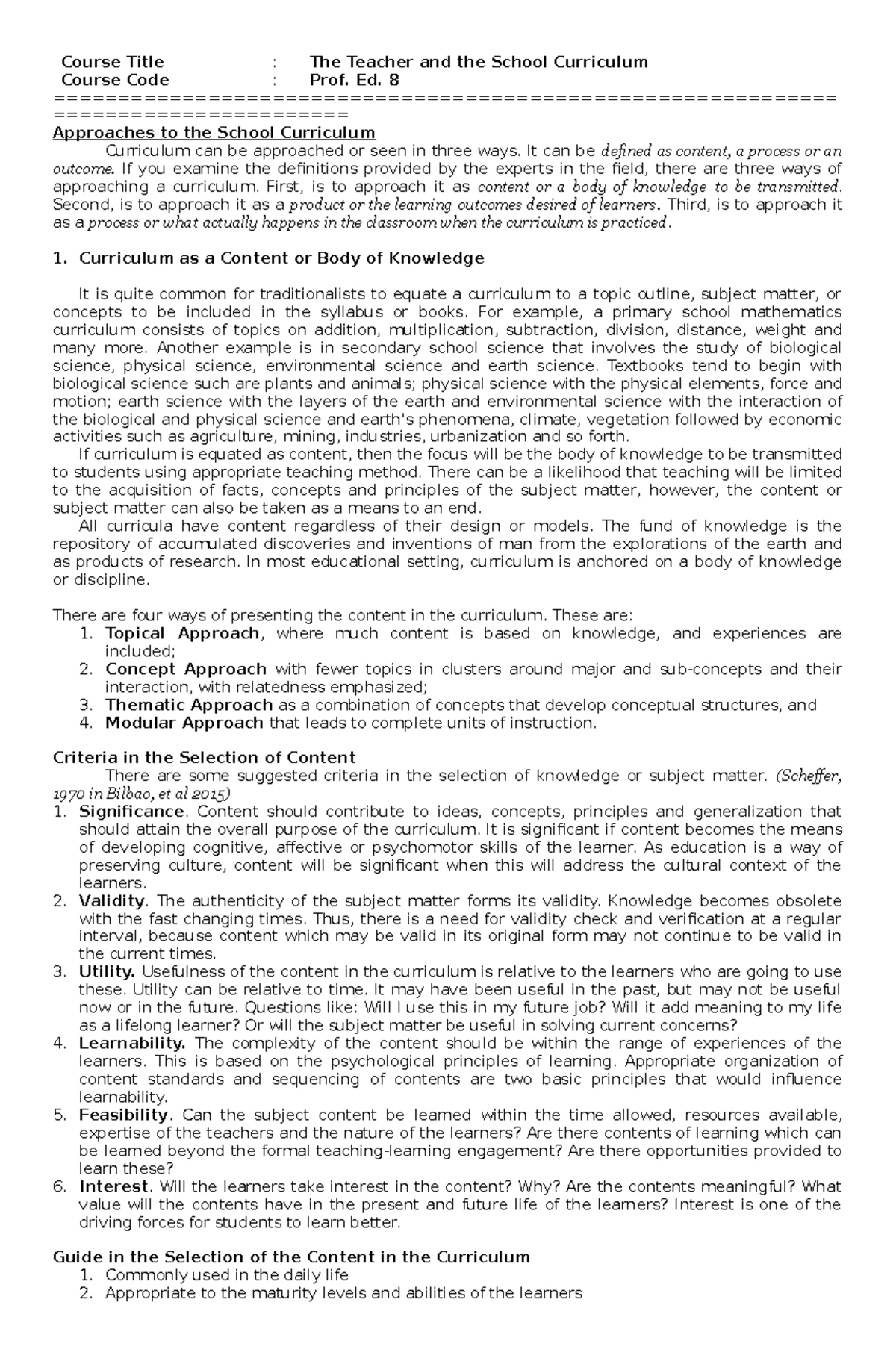 Different Types of Curriculum - Course Title : The Teacher and the ...