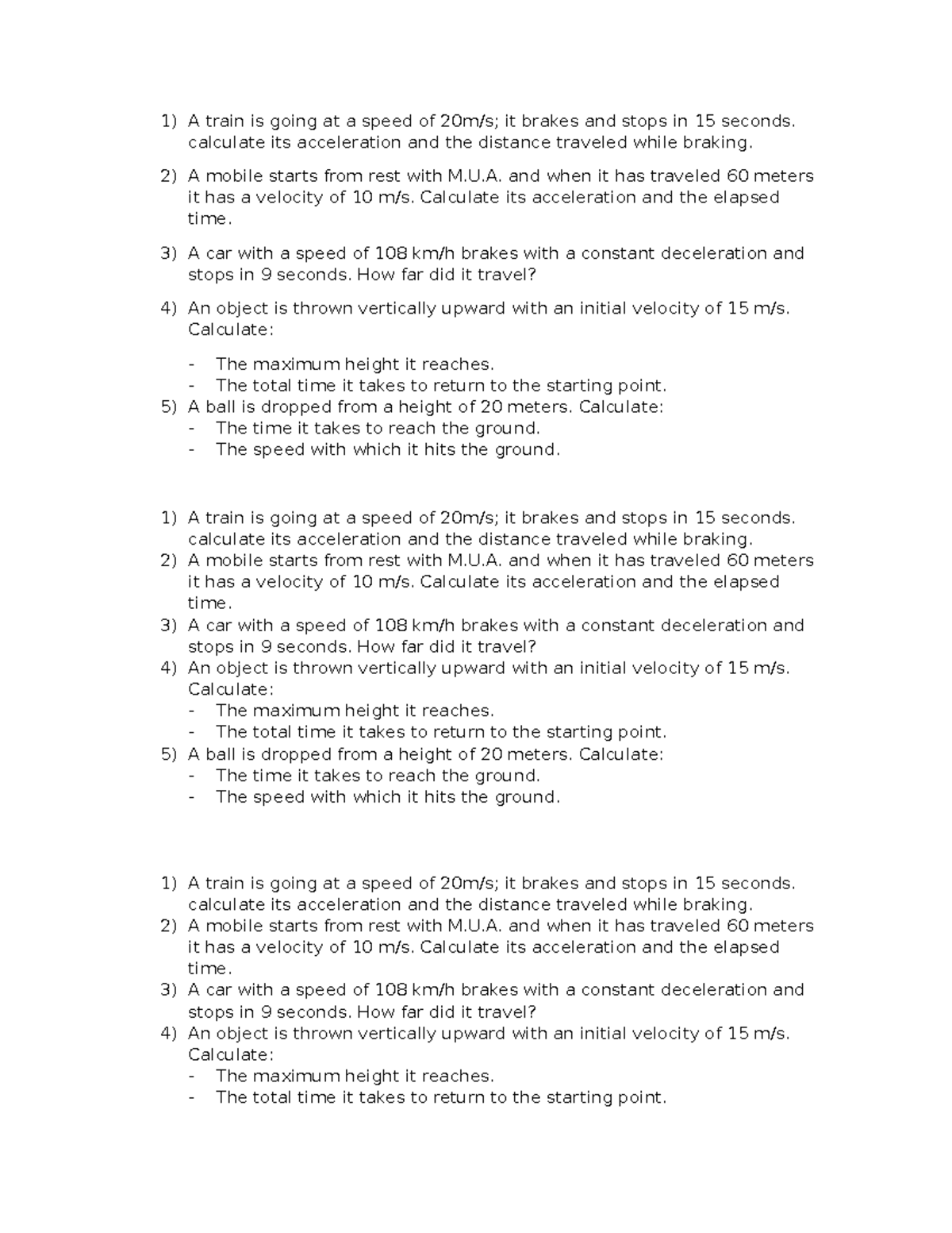 Physics Problems on Acceleration and Motion Calculations - Studocu