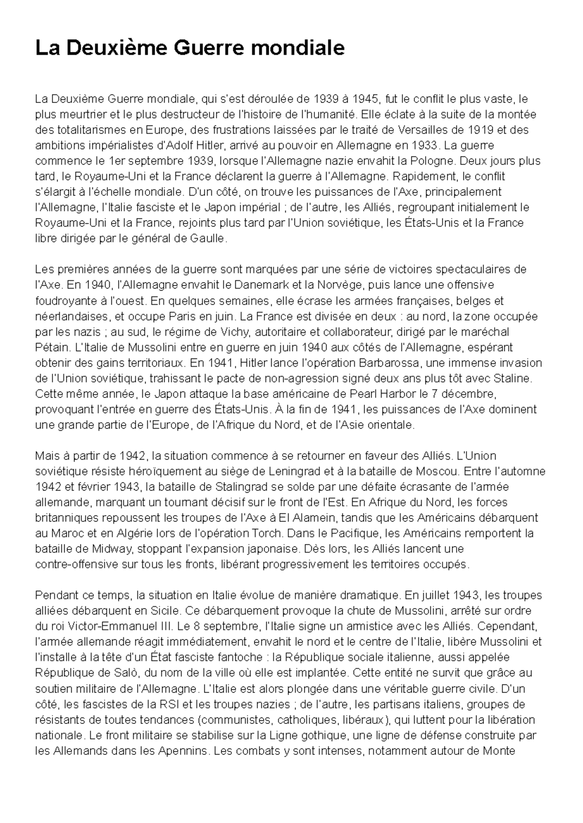 La Seconde Guerre mondiale : Conflits et Tournants Historiques ESABAC ...